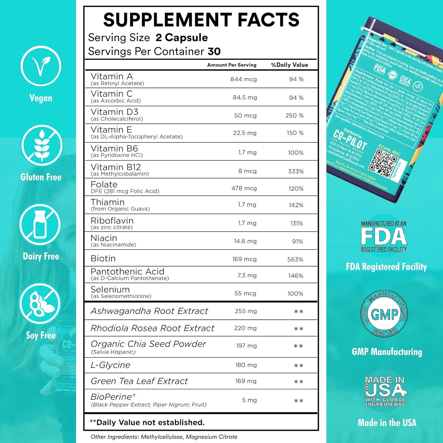 Co-Pilot All-in-1 Travel Supplement: Jet Lag Support + Ashwagandha ...