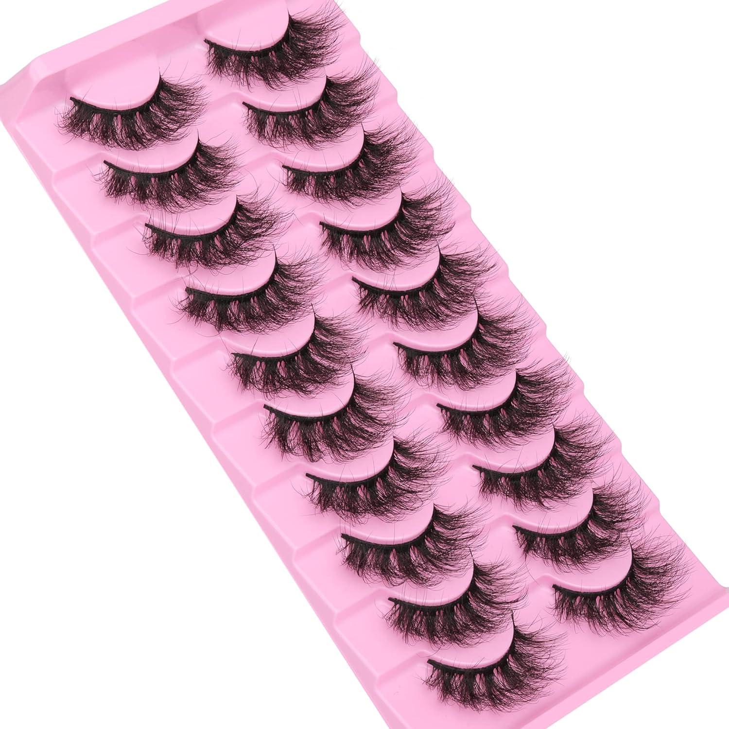 Fanxiton 3D False Eyelashes 10 Pairs Pack - Dramatic Fluffy Mink Wispy ...