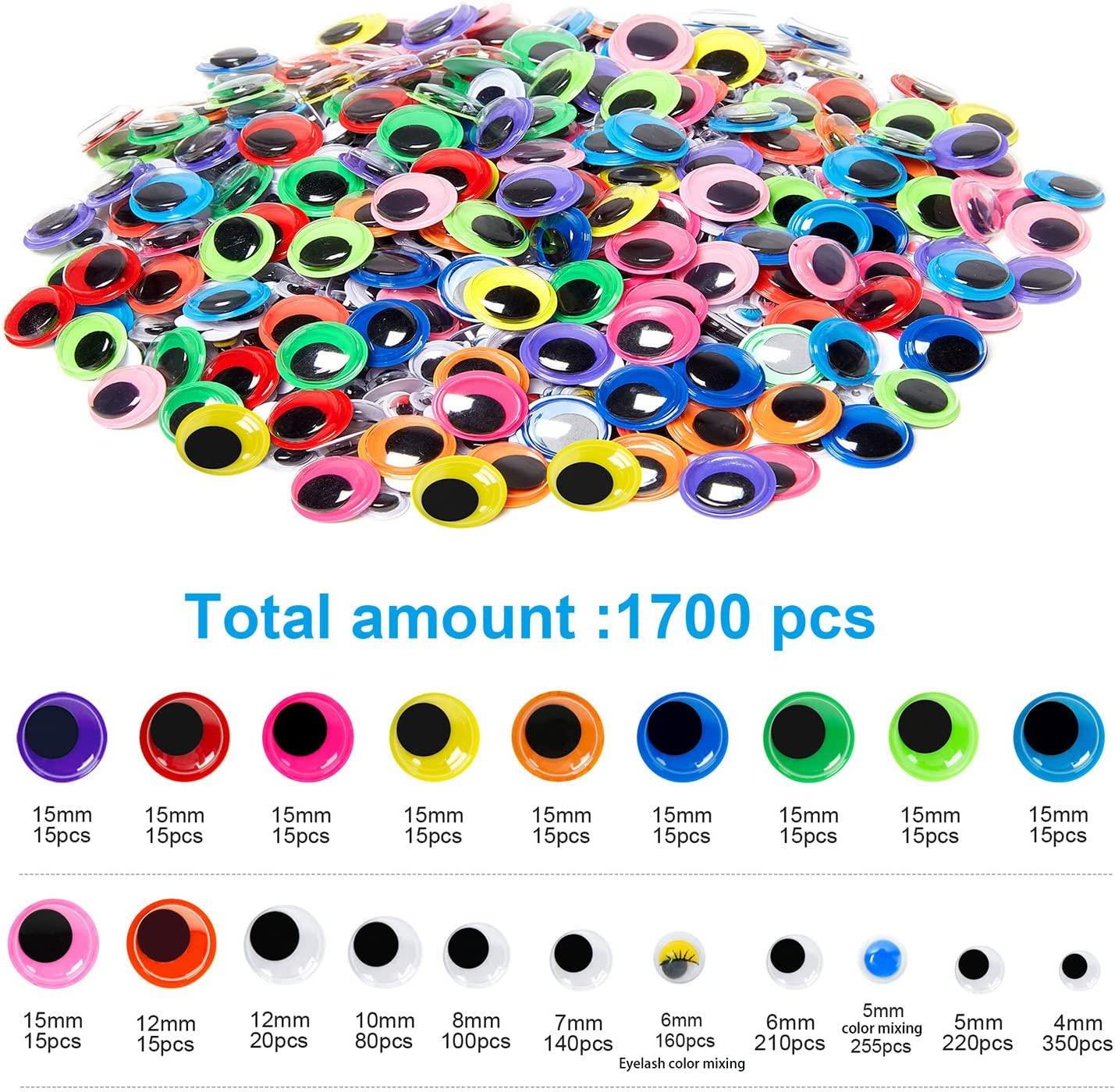 1700pcs Self Adhesive Googly Wiggle Eyes in Multi Colors and Sizes for ...
