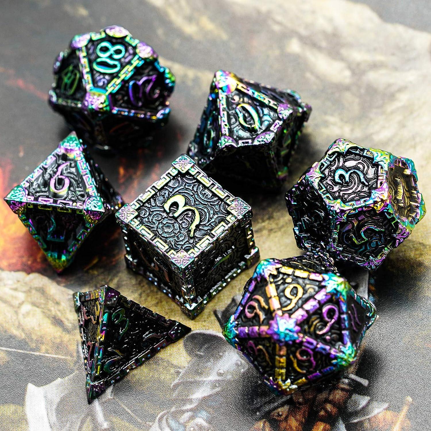 Cusdie Metal Dagger Design Polyhedral Dice Set - 7 PCs DND Metal Dice ...