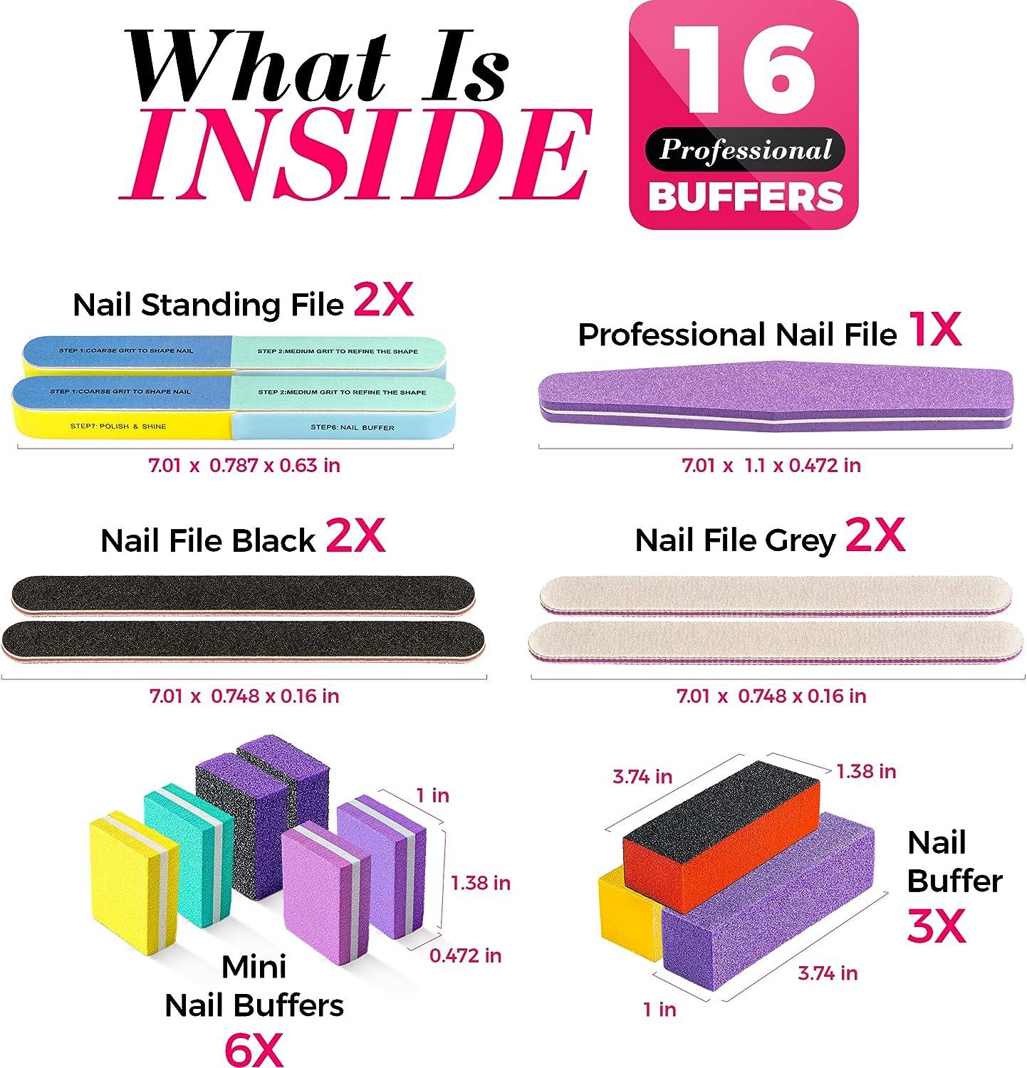 16 Pcs Nail Files & Buffers Set - OVLUX Professional & Home Nail Buffer ...