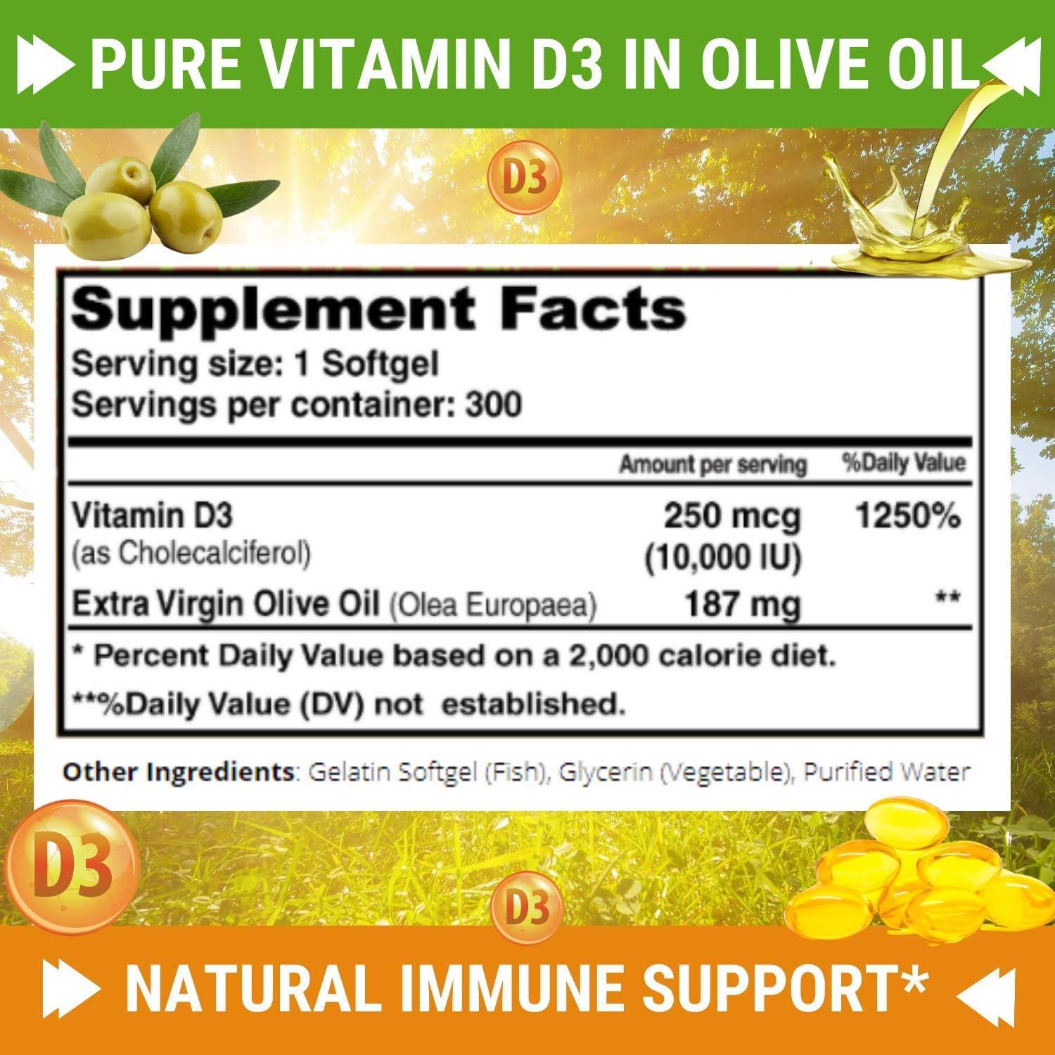 Premium Vitamin D3 10000 IU (250mcg) Infused with Extra Virgin Olive ...