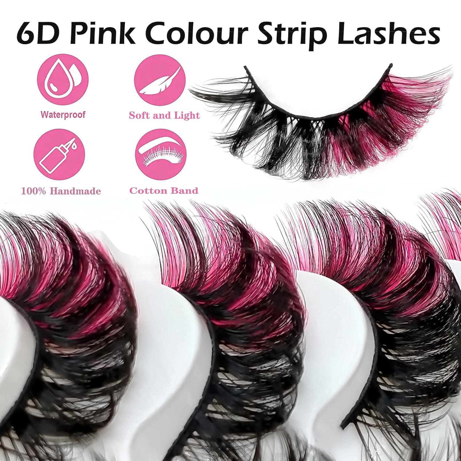 Kmilro Pink Fluffy Lashes - 5 Pairs D Curl 22mm Russian Strip Lashes ...