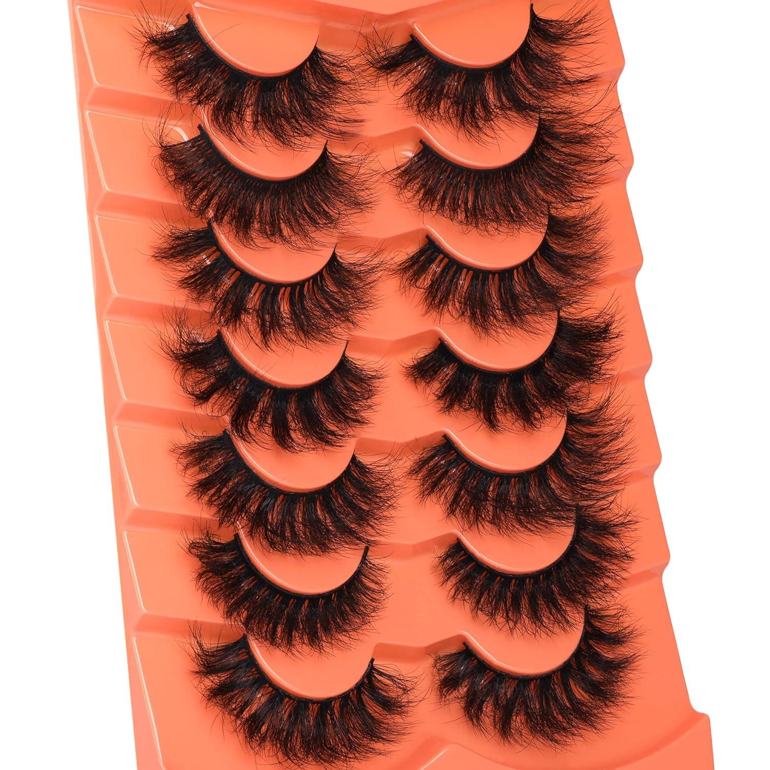 WTvane Fluffy Wispy Faux Mink False Eyelashes 18MM-20MM - Pack of 7 ...