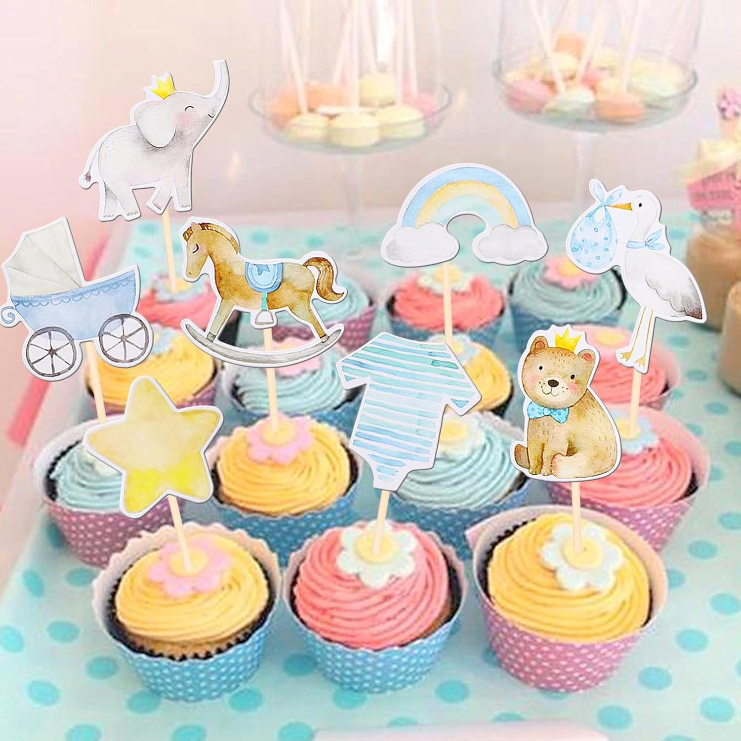 Rsstarxi 40 Pack Baby Shower Bear Cupcake Toppers Elephant Jumpsuit ...