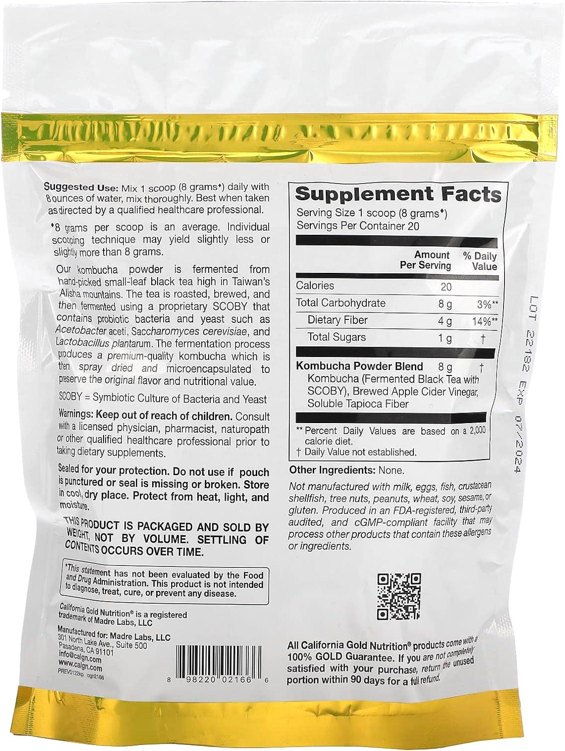 California Gold Nutrition Kombucha Powder 5.64 oz - Unflavored ...