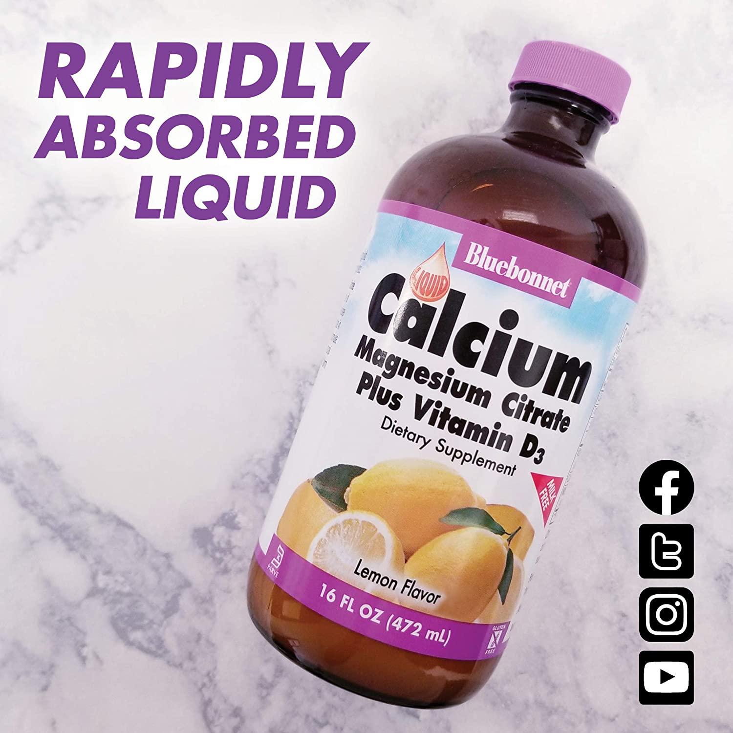 Bluebonnet Liquid Calcium Magnesium Citrate + D3 - Natural Lemon Flavor ...