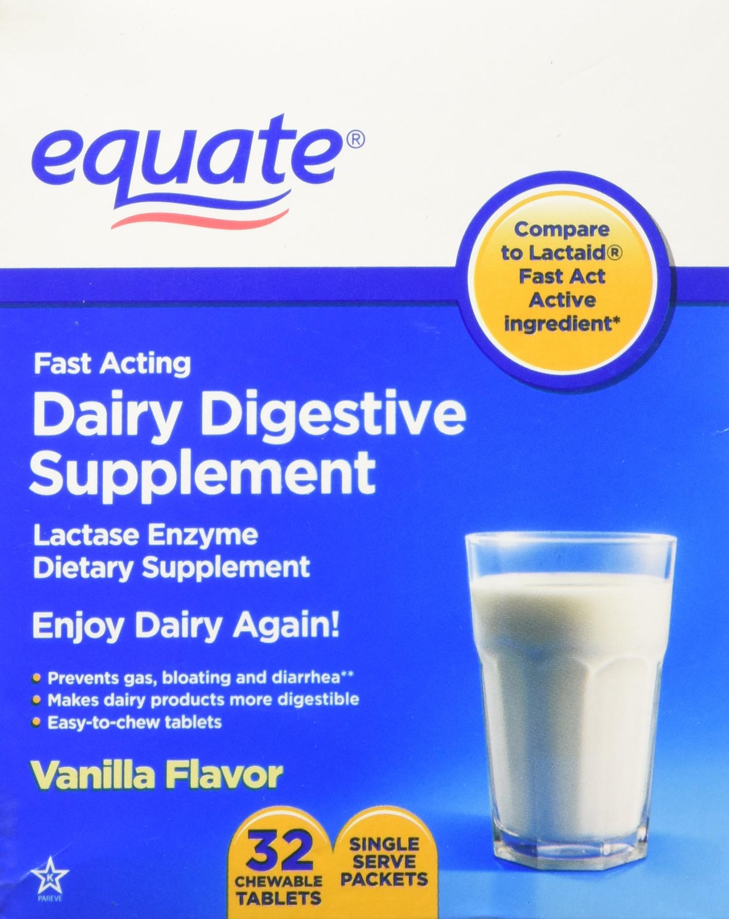 Equate Dairy Digestive Supplement 32 Chewable Tablets - Supports ...