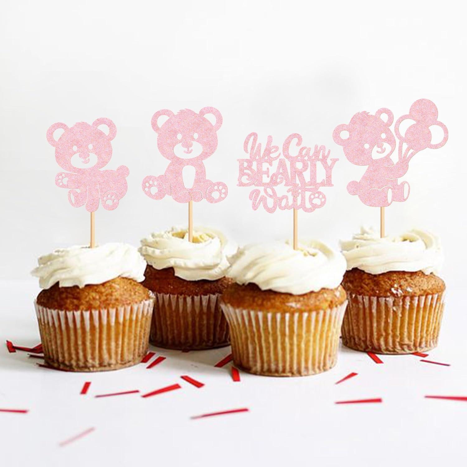 24PCS We Can Bearly Wait Cupcake Toppers Sparkling Balloon Bear Cupcake ...