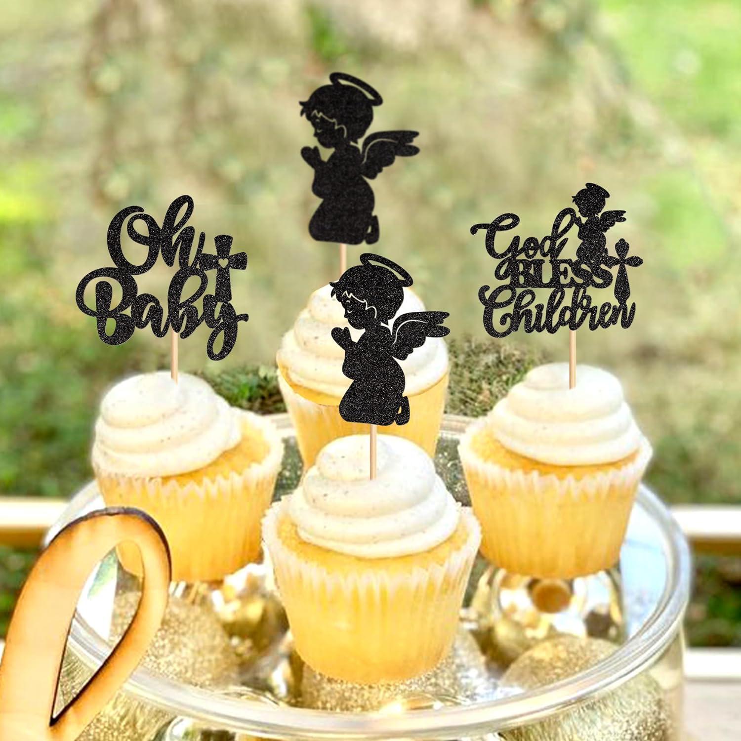 25Pcs Easter God Bless Cupcake Toppers Cross Angel Toppers Cupcake ...