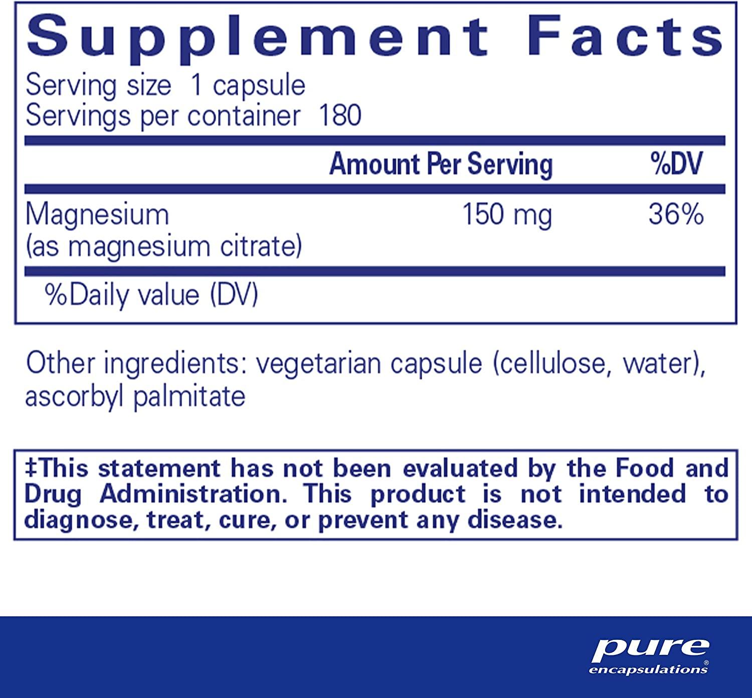Pure Encapsulations Magnesium 180 Capsules - High Absorption Dietary ...