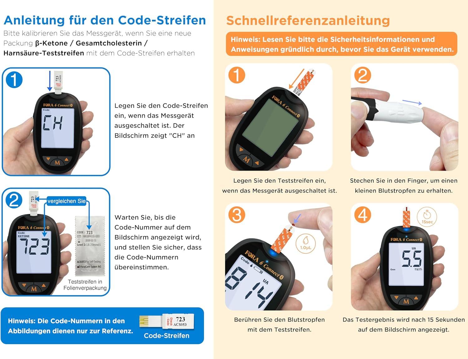 FORA Uric Acid Meter Bundle - 10 Test Strips & Lancing Devices for ...