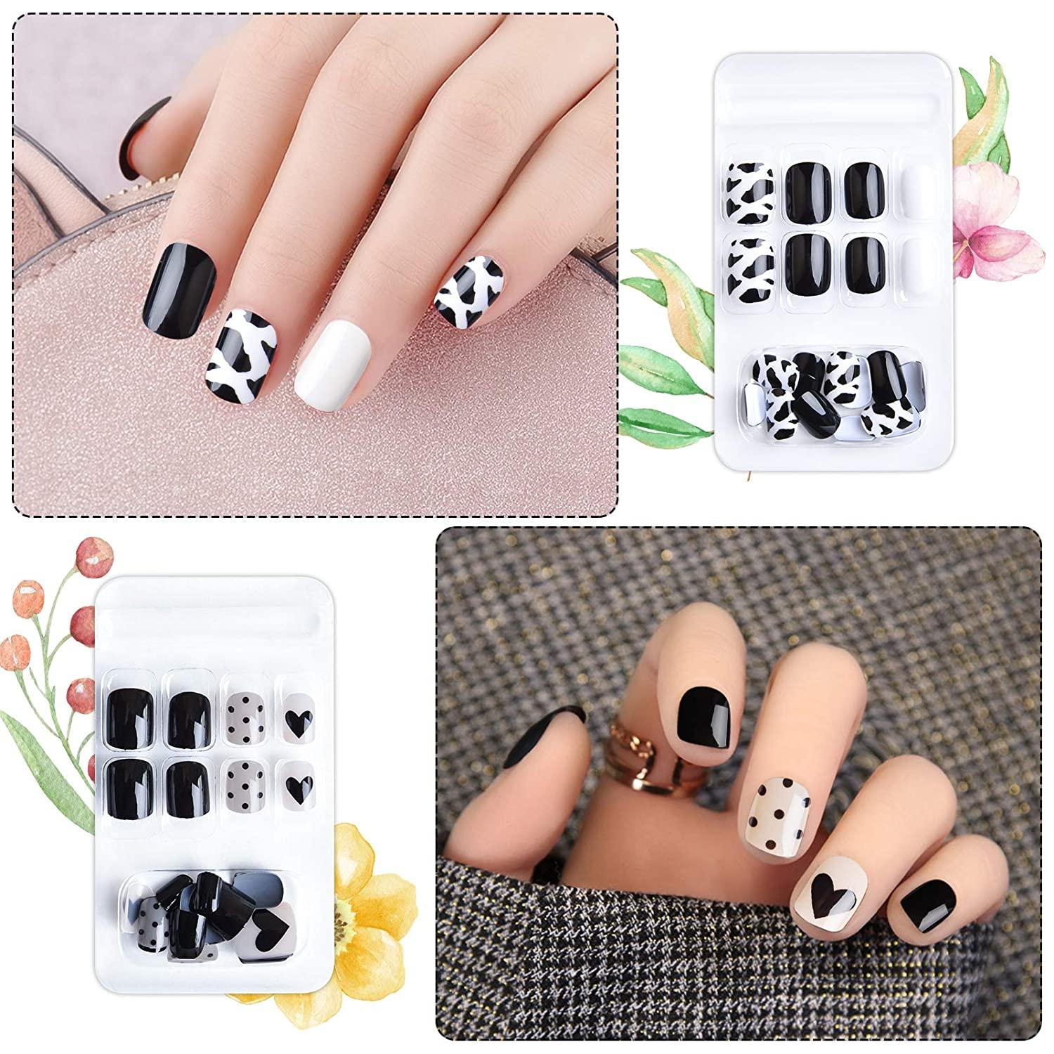 192 Pcs Cute Short Square Press On Nails - Colorful Acrylic Designs ...