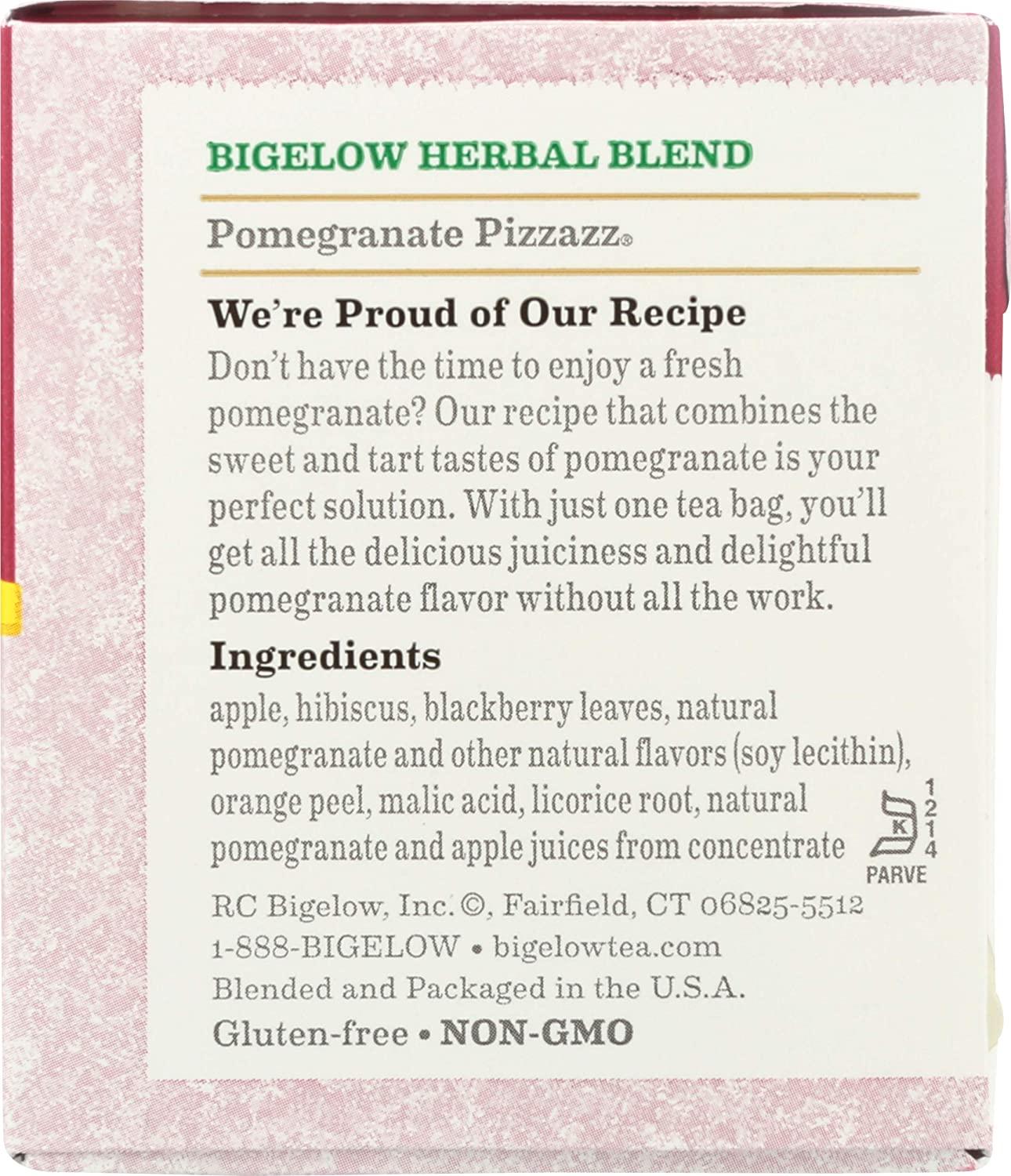 Bigelow Pomegranate Pizzazz Herb Tea - 20 Bags | Refreshing & Fruity ...