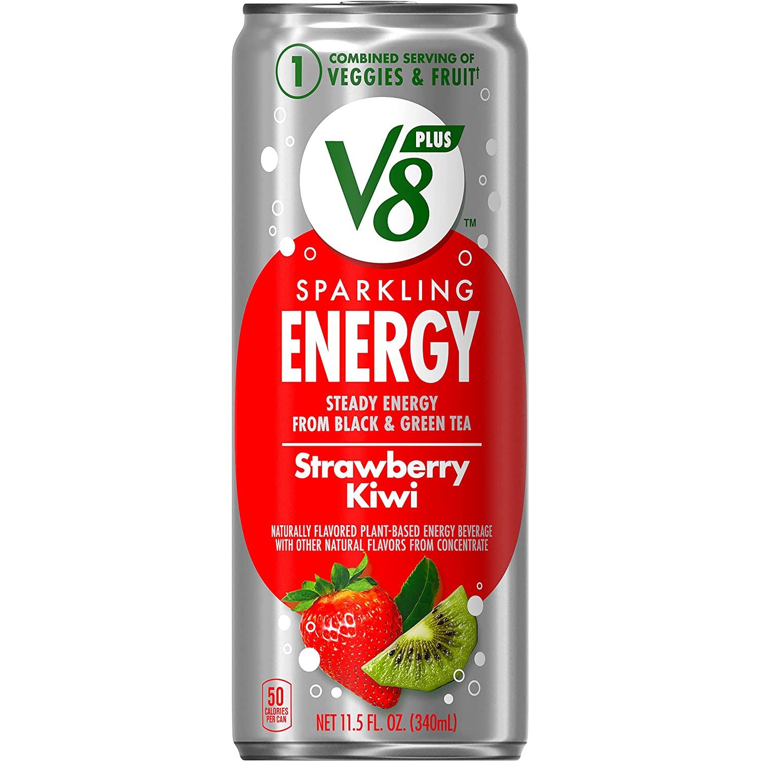 V8 +SPARKLING ENERGY Strawberry Kiwi Energy Drink | 12-Pack 11.5 FL OZ Cans | Made with Real ...