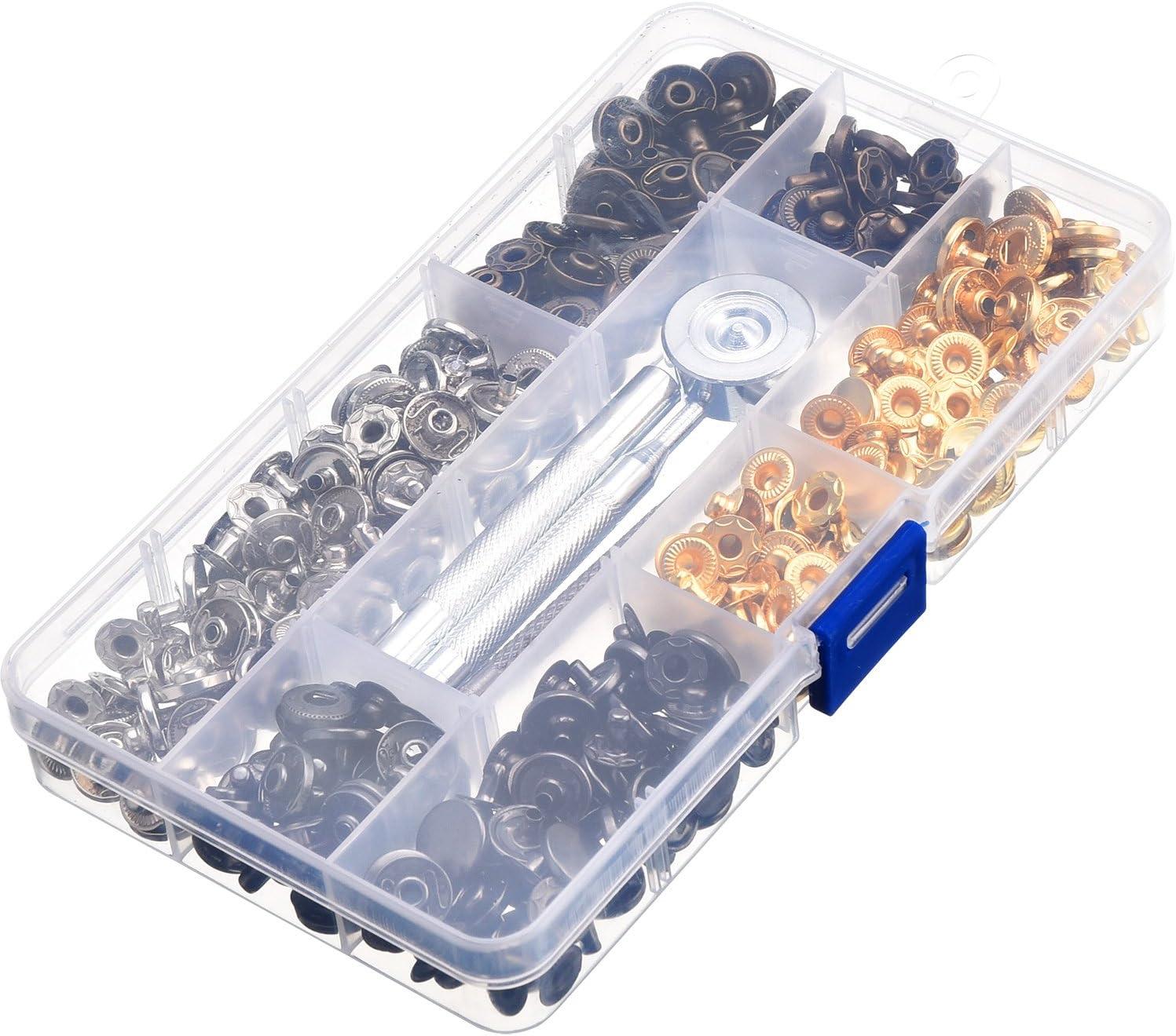 100 Set Snap Fasteners Leather Snaps Button Kit Press Studs with 4 ...