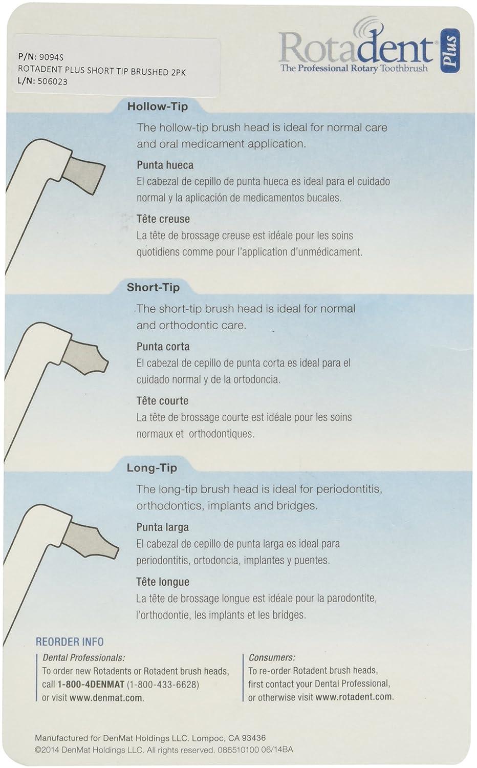 Pack of 2 Rotadent + Plus Rota Dent Brush Head Short Pointy New | Buy ...