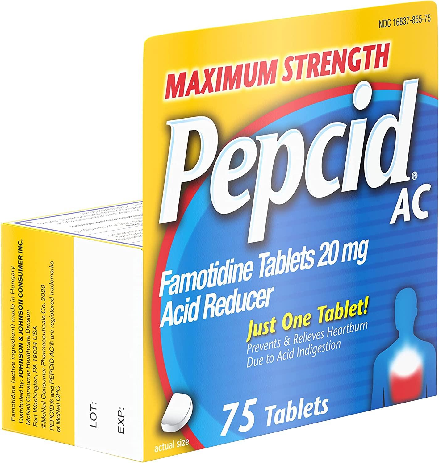 Pepcid AC Maximum Strength 20mg Famotidine Heartburn Relief Tablets ...
