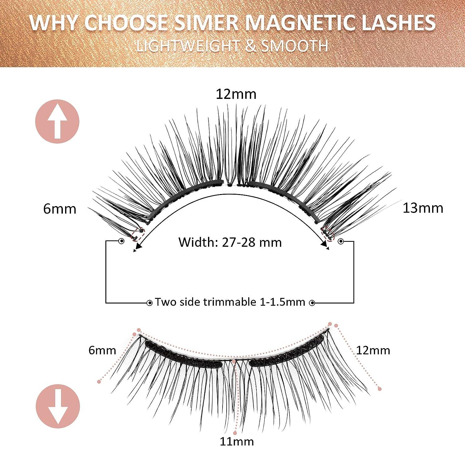 SIMER Dual Magnetic Eyelashes - 6-13mm Fluffy Mink Lashes - Natural ...