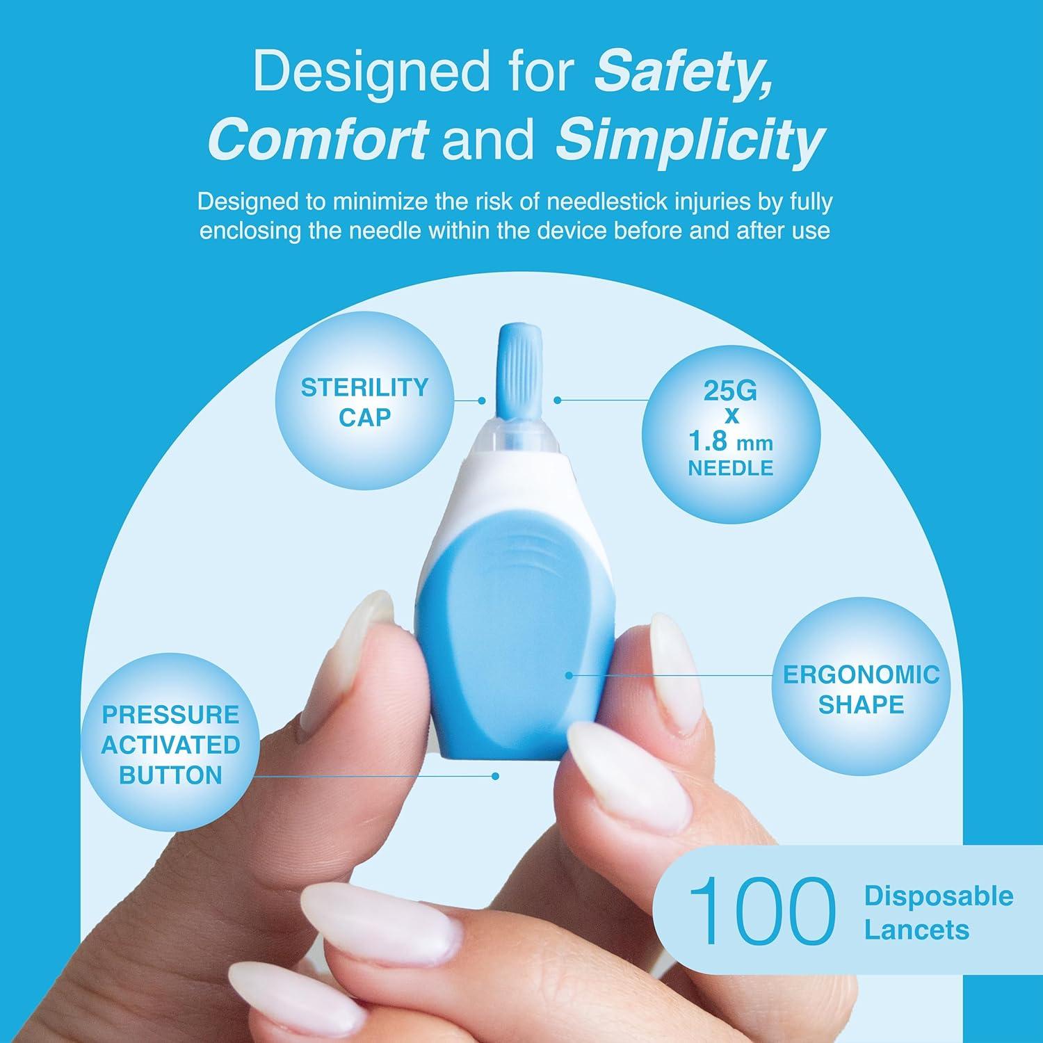 Ergolance Safety Lancets - 25 Gauge 1.8mm Sterile Single-Use Pressure ...
