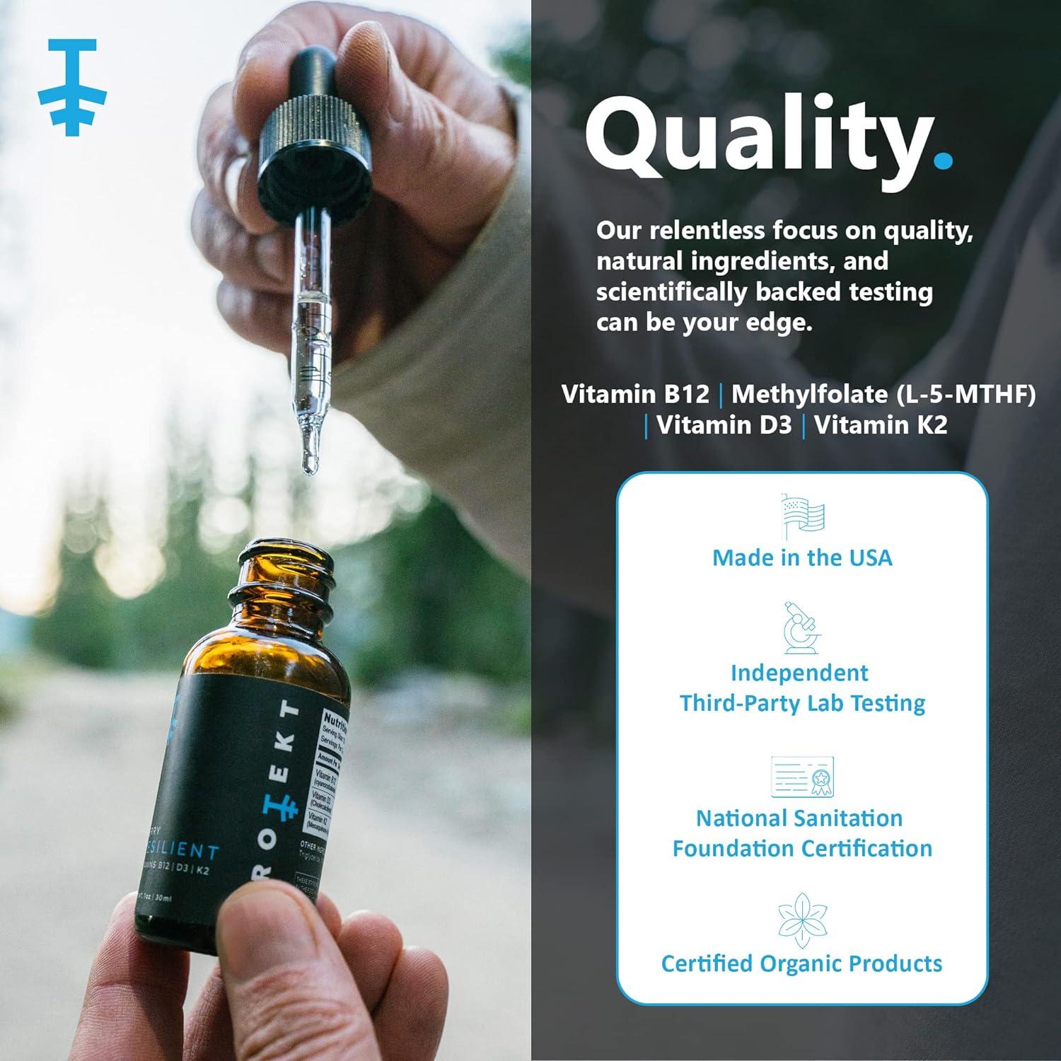 Protekt Resilient Liquid Vitamin B12 D3 K2 Tincture with Methylfolate ...