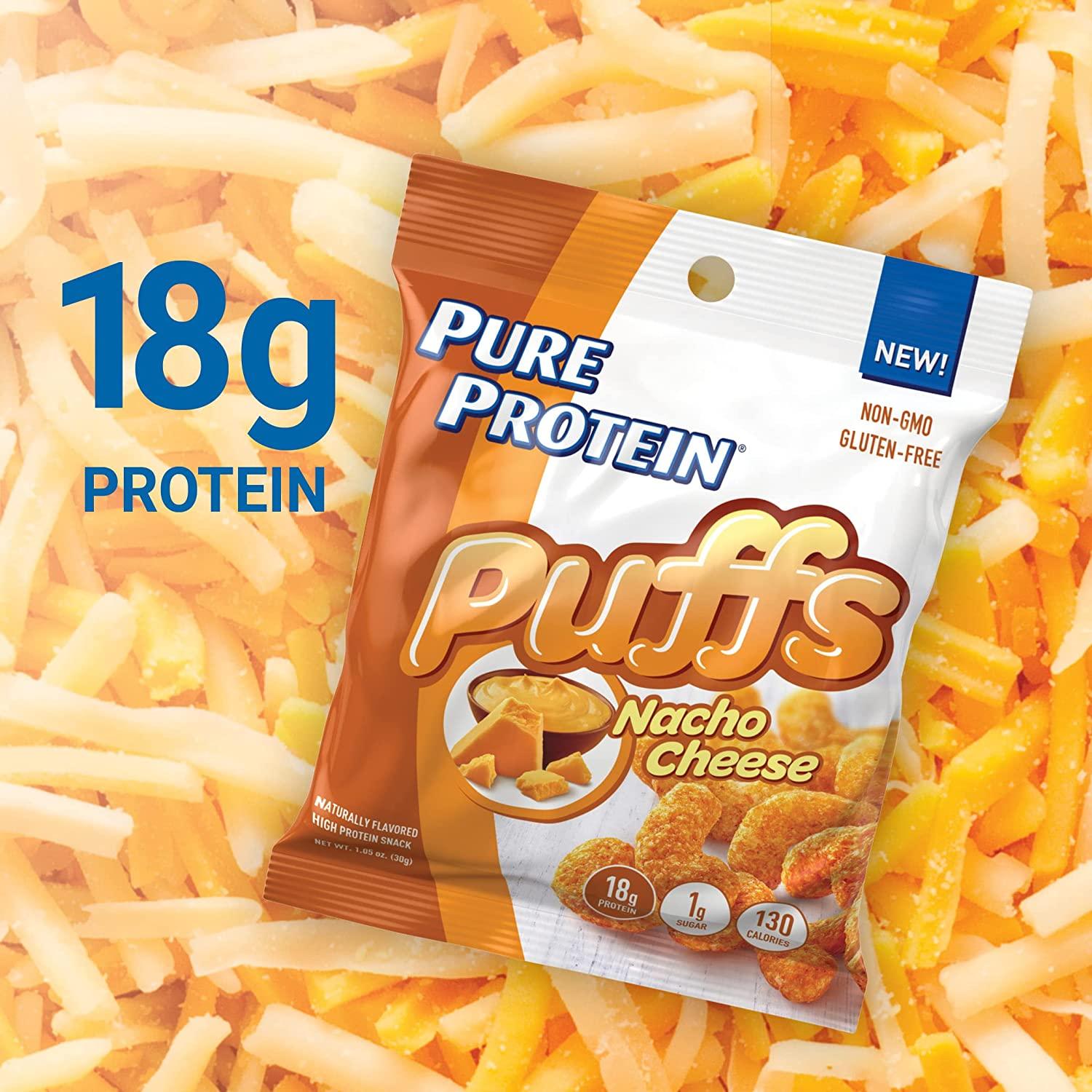 Pure Protein Puffs Nacho Cheese Snack 18g High Protein 1.05oz - 12 ...