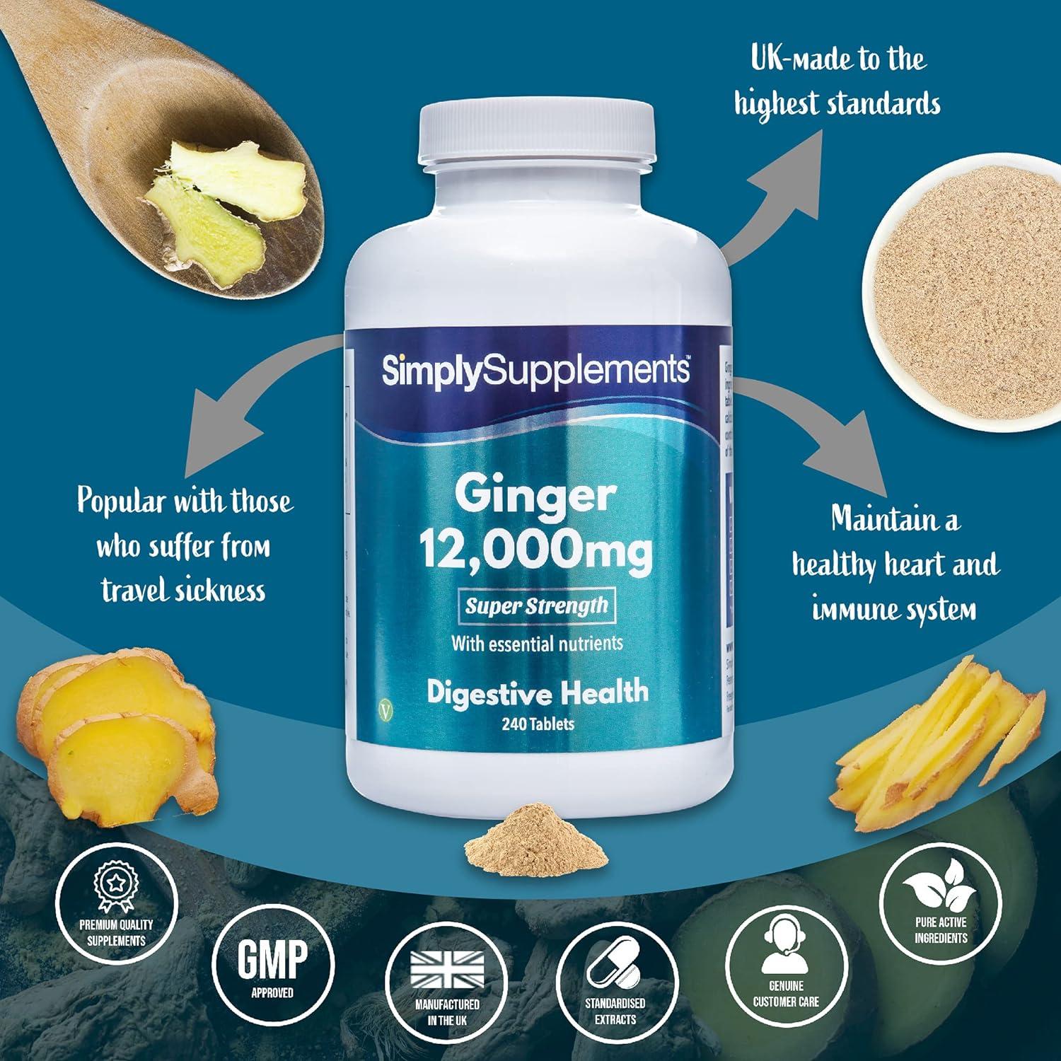 Ginger Tablets 12000mg | Digestion & Travel Sickness Support | 240 ...