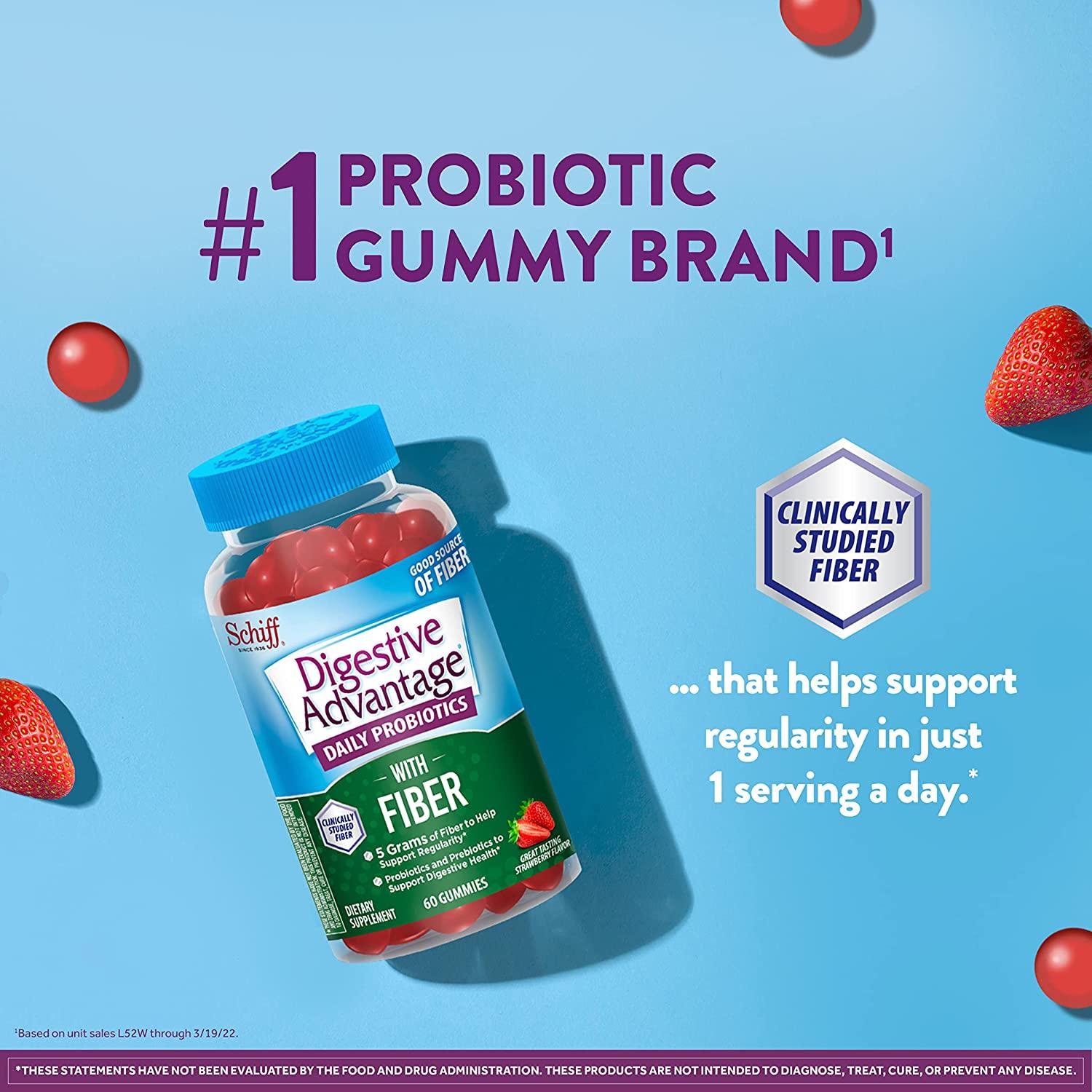 Digestive Advantage Prebiotic Fiber Gummies + Probiotics for Digestive ...