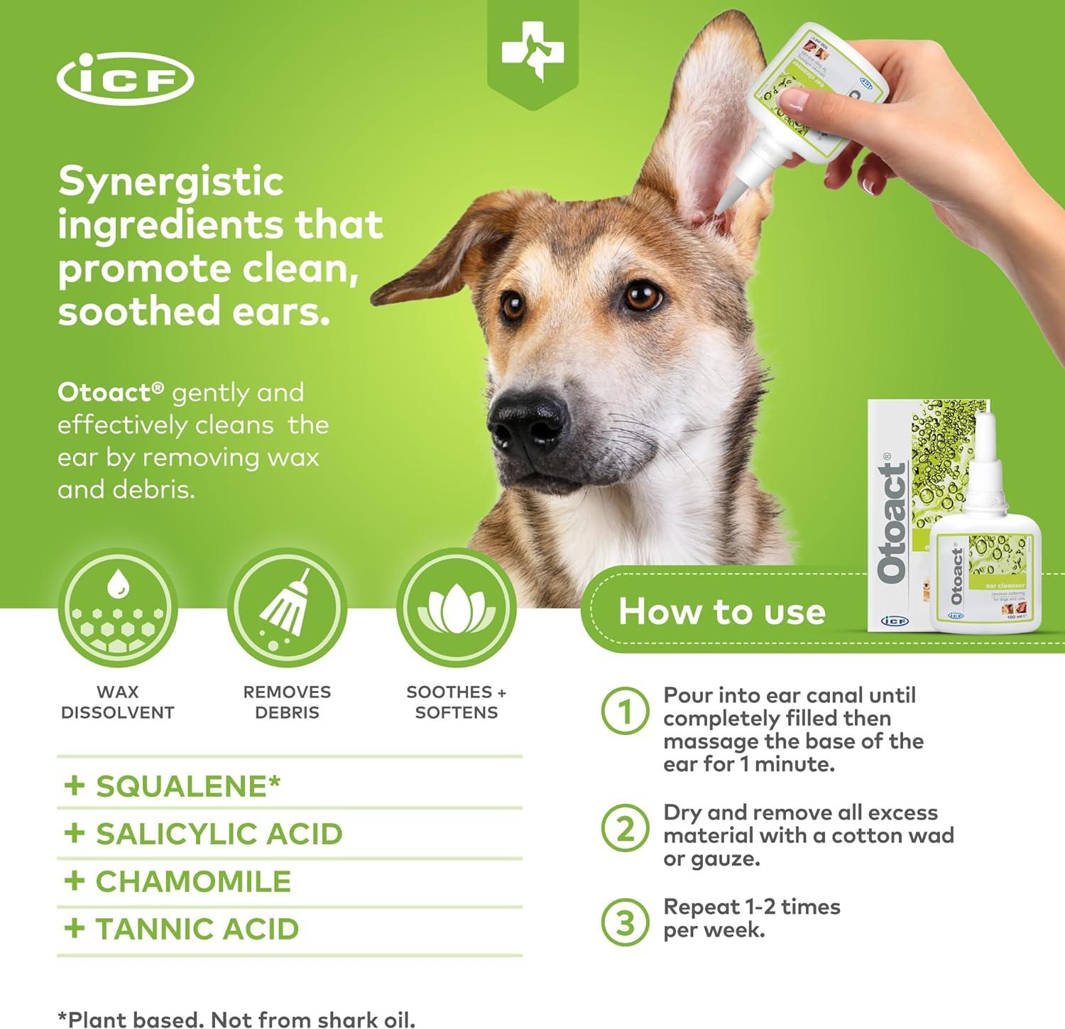 ICF | Otoact | Cat And Dog Ear Cleaner | Dog Ear Drops To Stop Wax ...