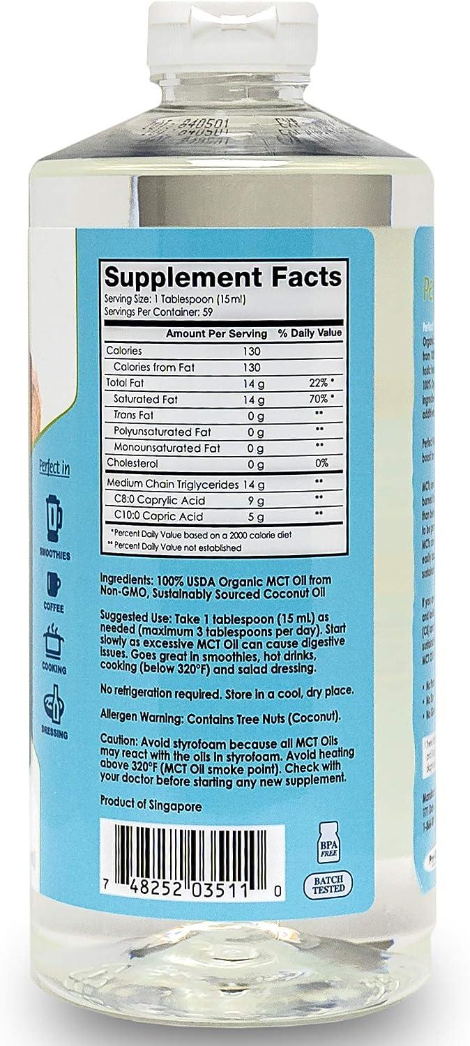 100% Organic Coconut MCT Oil - Non-GMO, 30 oz Glass Bottle, Keto ...