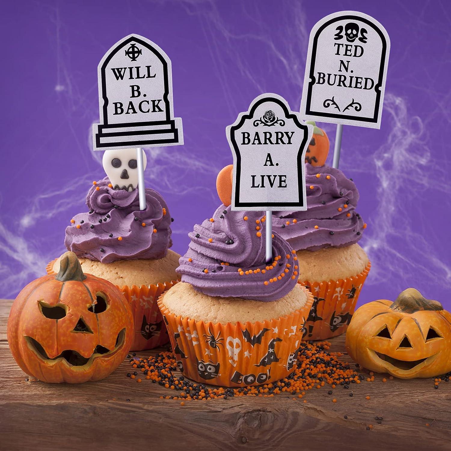 72 Pieces Halloween Tombstone Cake Toppers Gravestone Cupcake Toppers ...
