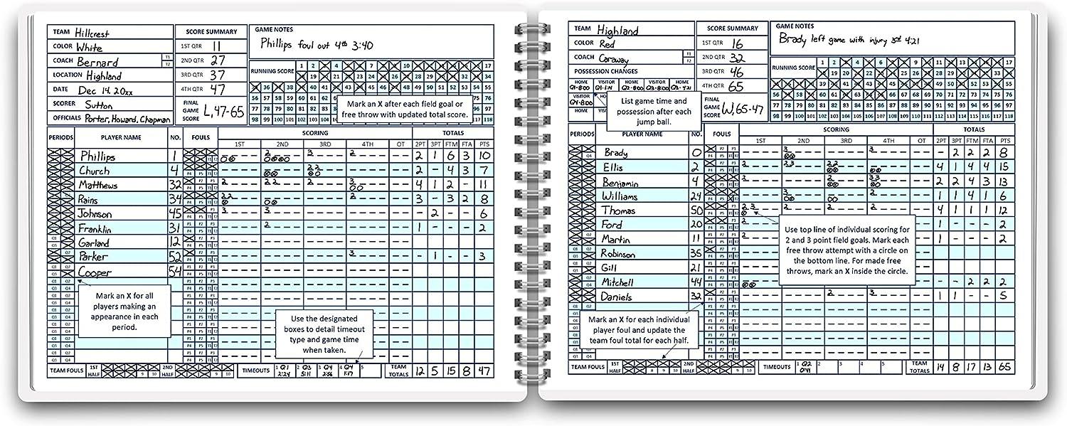 Basketball Scorebook for 36 Games | 8.5x11 Playbook for Coaches | High ...