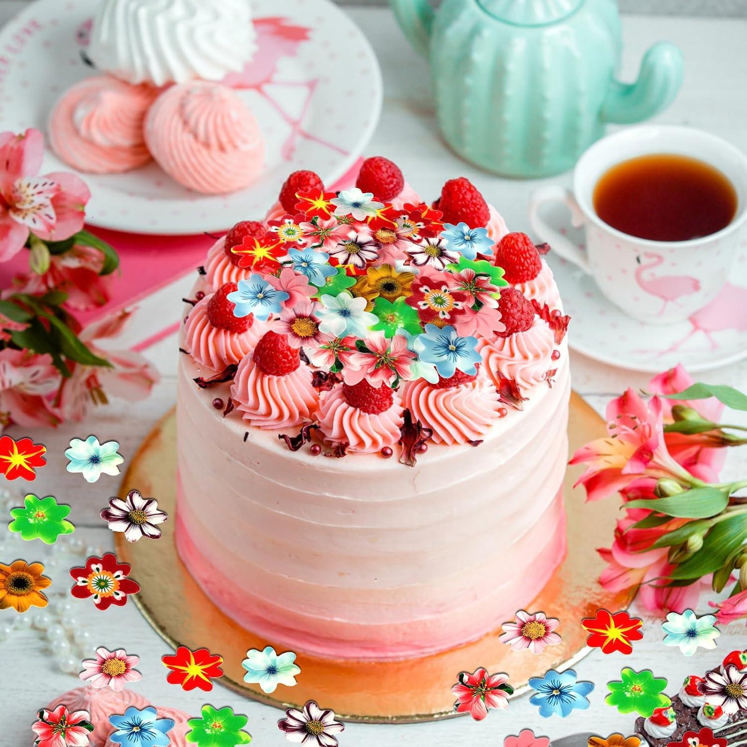120 Pcs Edible Flowers for Cakes Wafer Paper Flower Cupcake Toppers ...