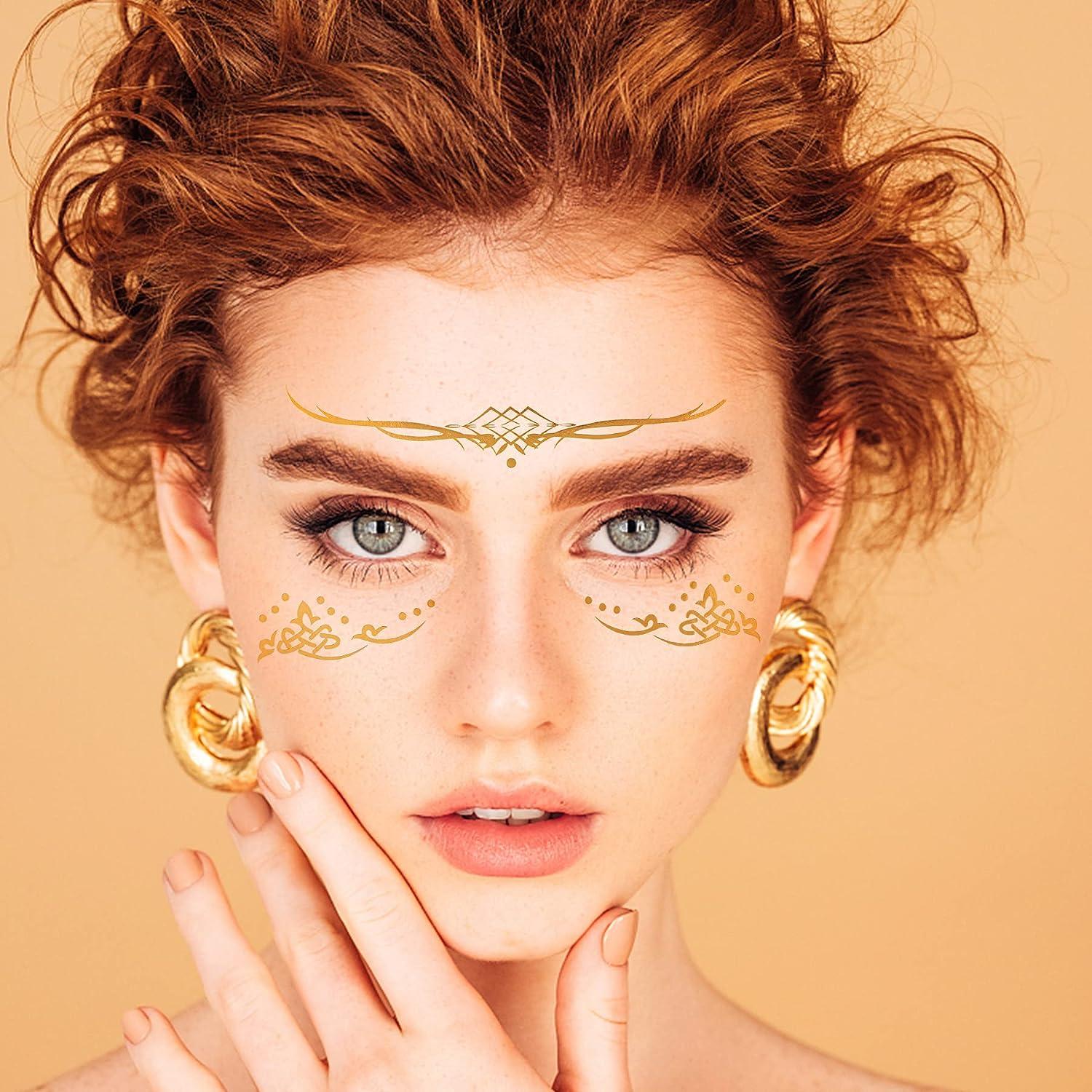 Face Metallic Shiny Temporary Tattoos Sticker - 12 Sheets Halloween ...