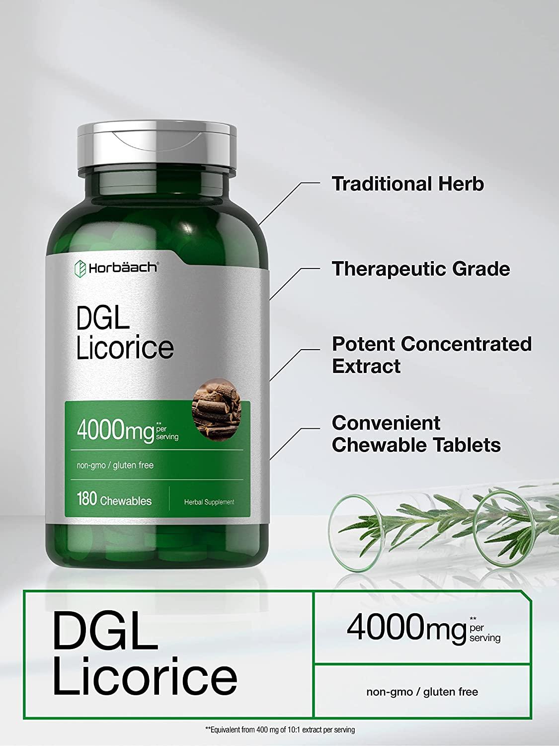 Horbaach DGL Licorice Chewable Tablets 4000mg | 180 Count Vegetarian ...