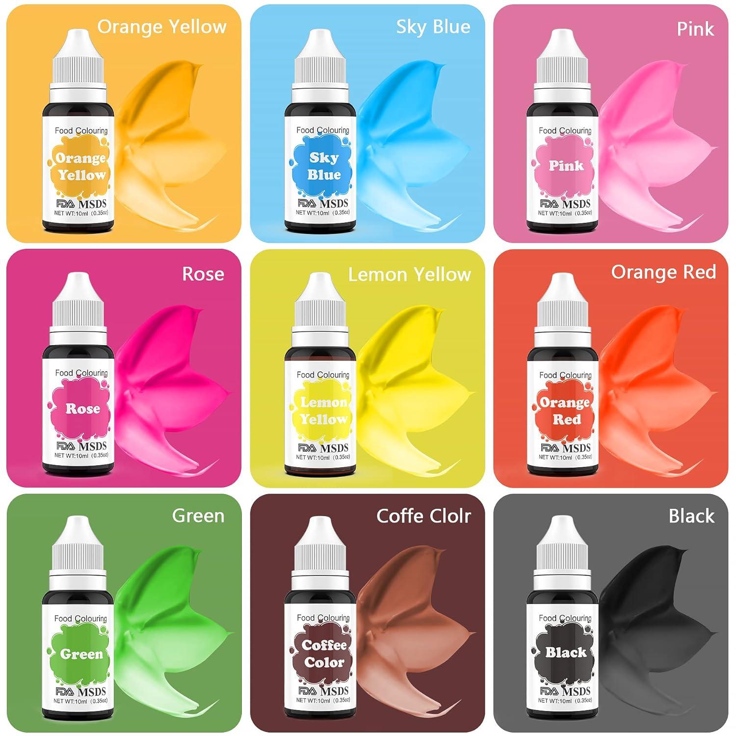 Rouclo Food Color Set - 9x10ml Liquid Food Coloring for Cake Decoration ...