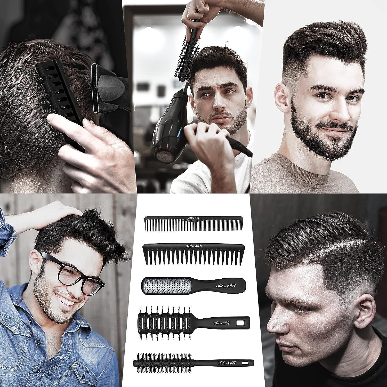 SalonSilk Men's Hair Brush Set - Professional Styling Comb for All Hair ...