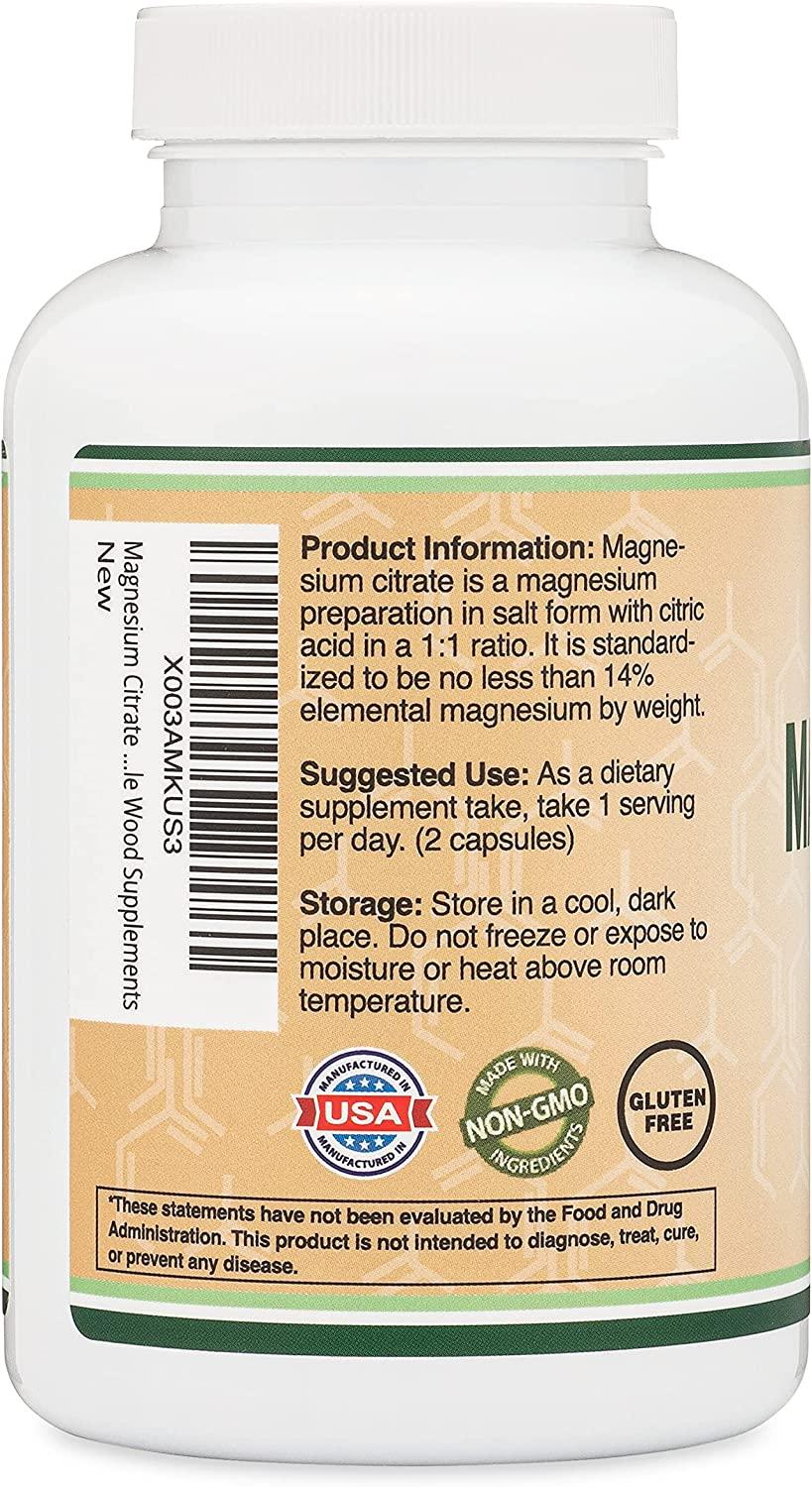 Premium Magnesium Citrate Capsules 400mg - 180 Count (800mg Servings ...