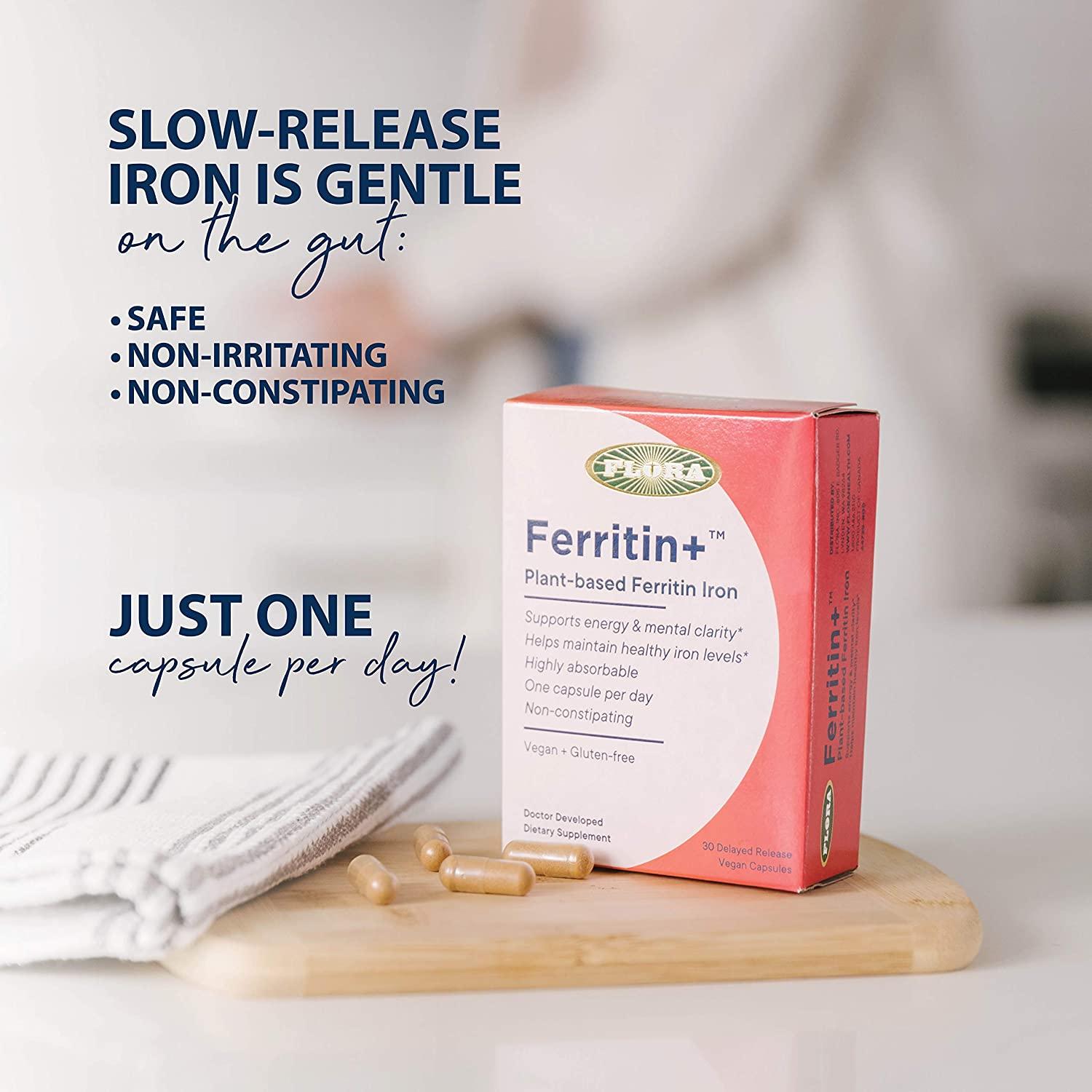 Flora Ferritin+ Plant-Based Iron - 30 Vegan Delayed Release Capsules ...