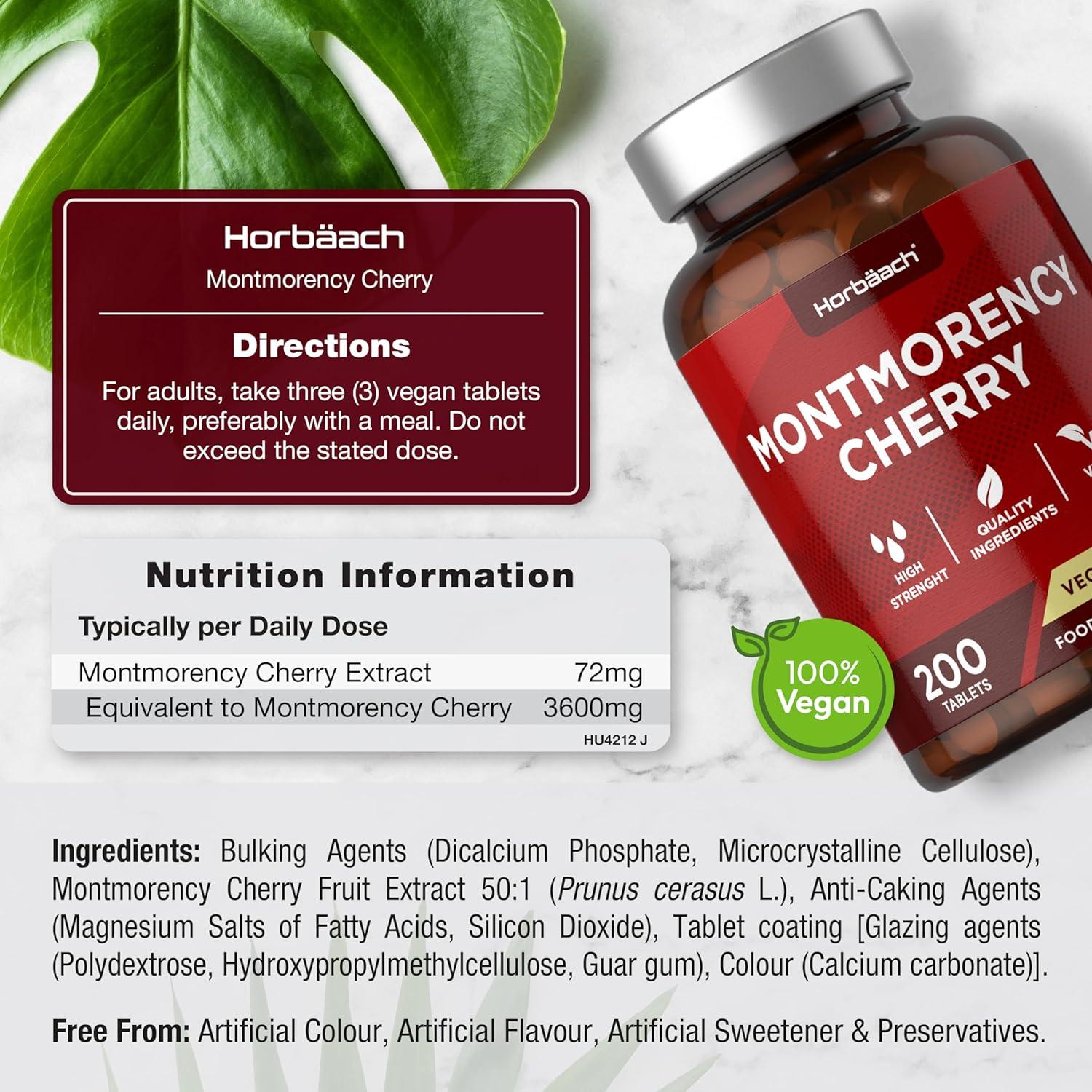 Montmorency Cherry Tablets 3600mg | 200 Count | Tart Cherry Extract ...