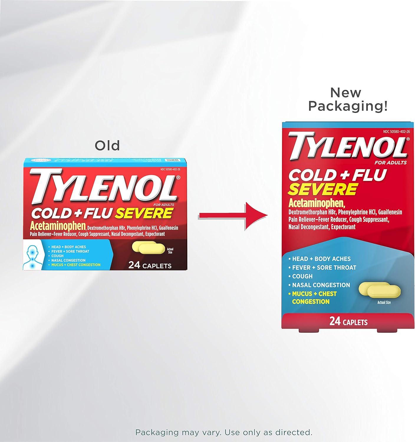Tylenol Cold + Flu Severe Caplets - 24 ct - Relief from Cold, Flu ...