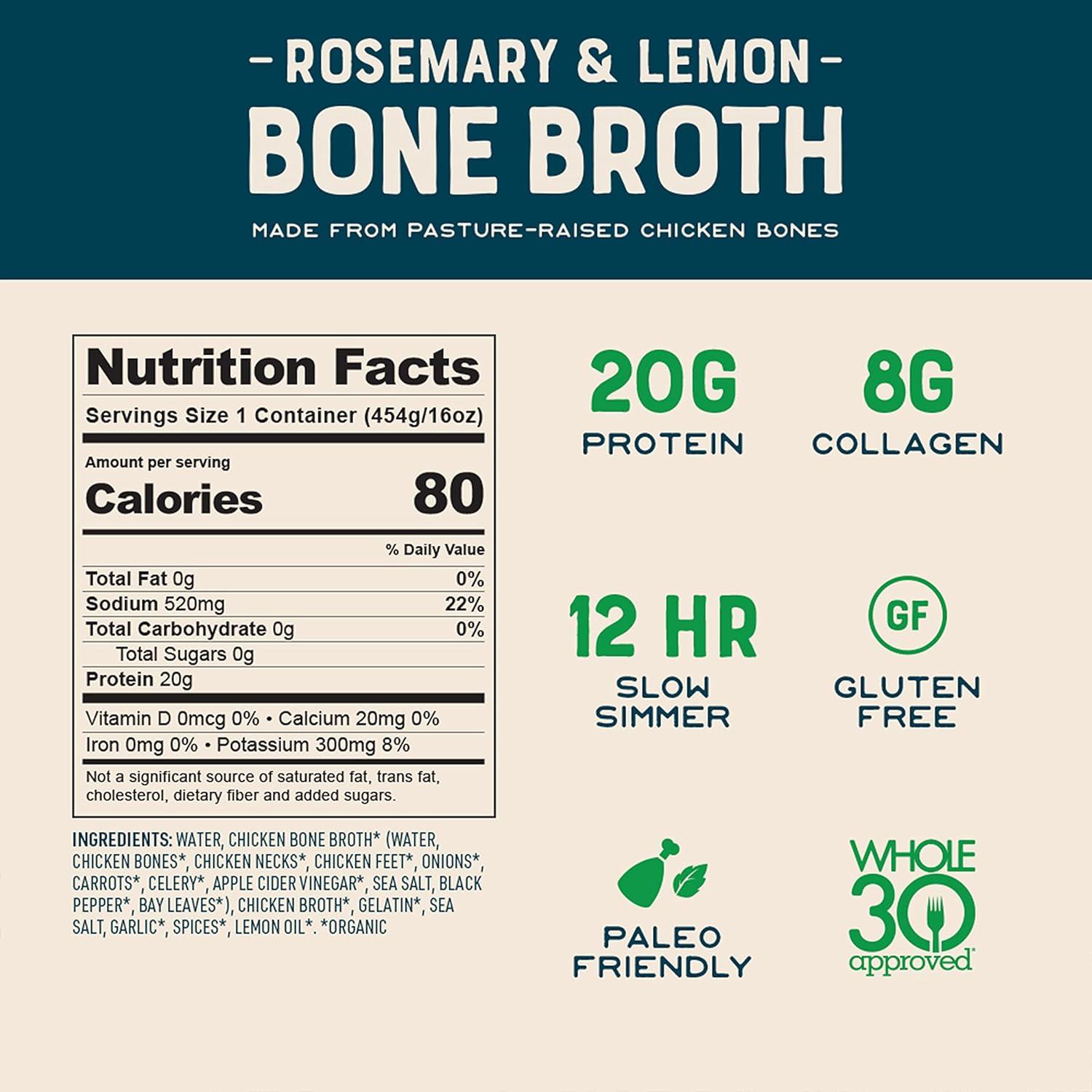Bare Bones Rosemary & Lemon Chicken Bone Broth 16oz - Pack of 6 ...