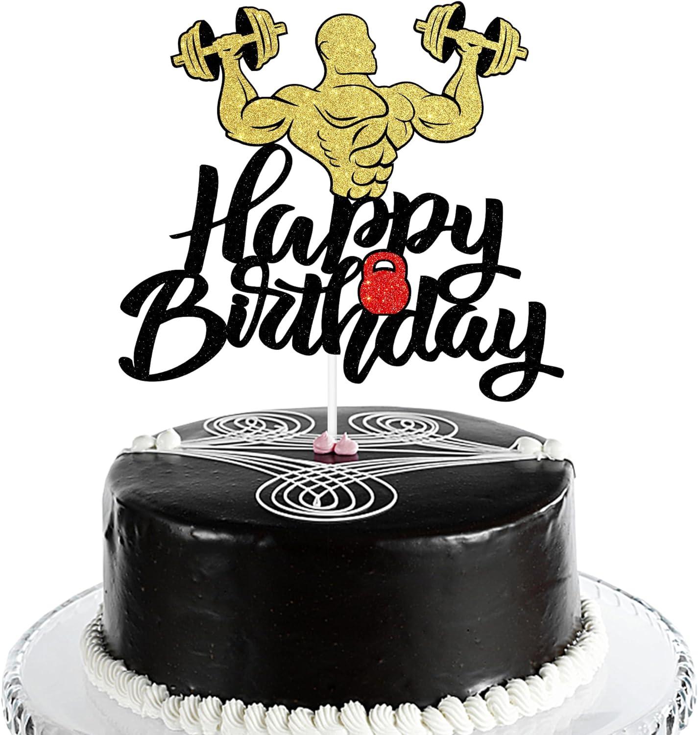 Fitness training men birthday cake decoration weightlifting men strong ...