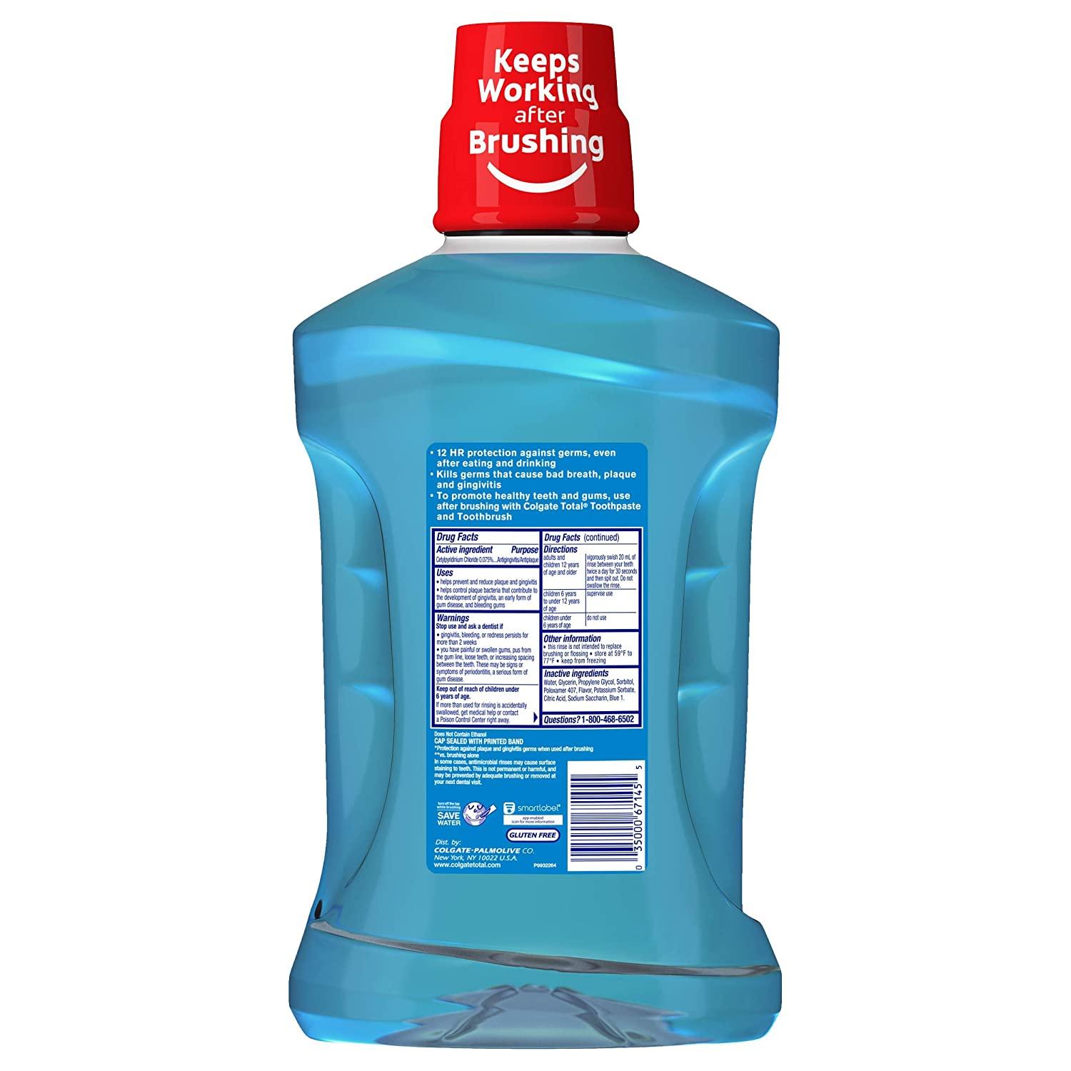 Colgate Total Alcohol-Free Mouthwash - Antibacterial Peppermint, 1.5L ...