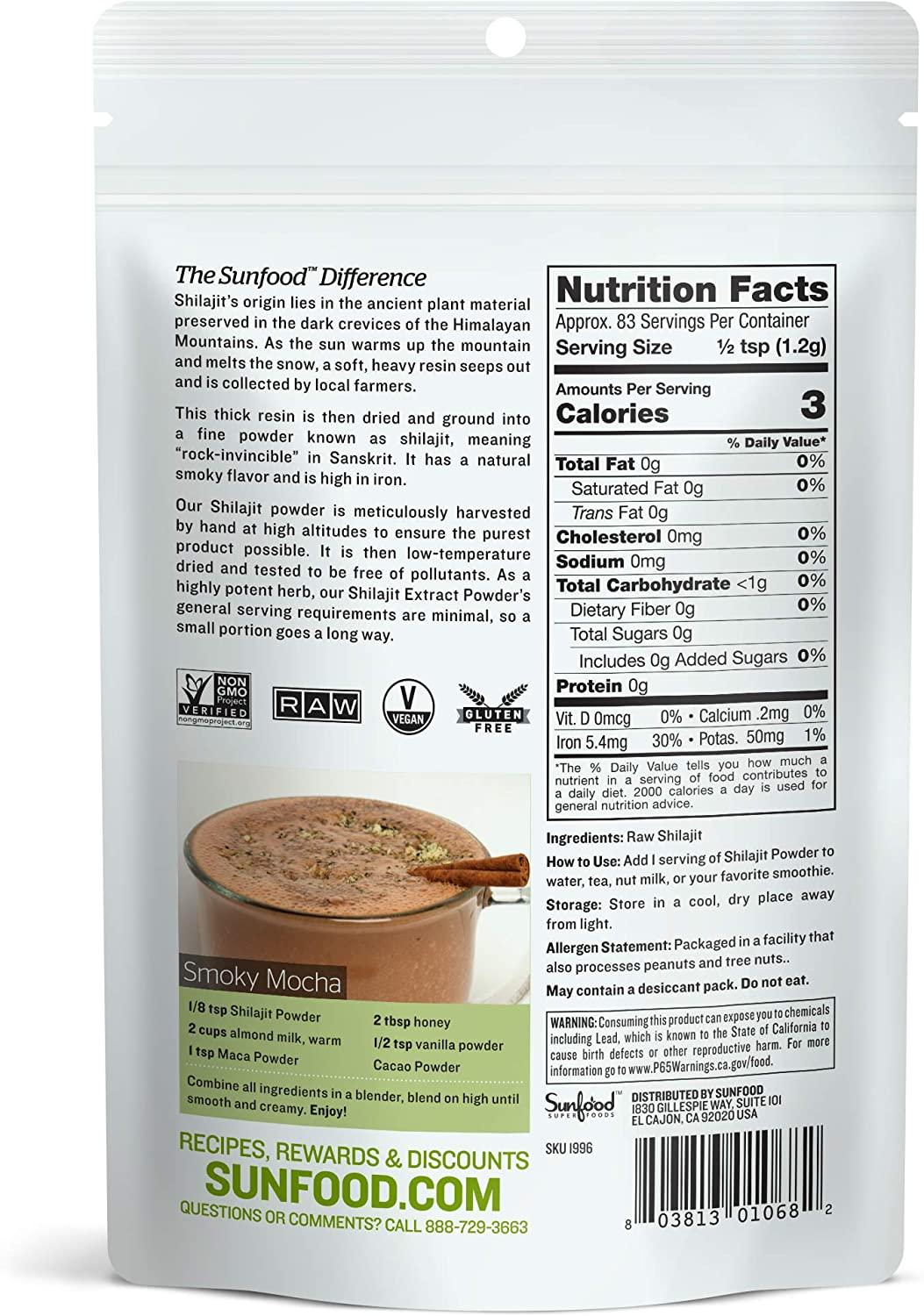 Buy Sunfood RAW Shilajit Powder 3.5 oz (100g) - Pure Energy & Vitality ...