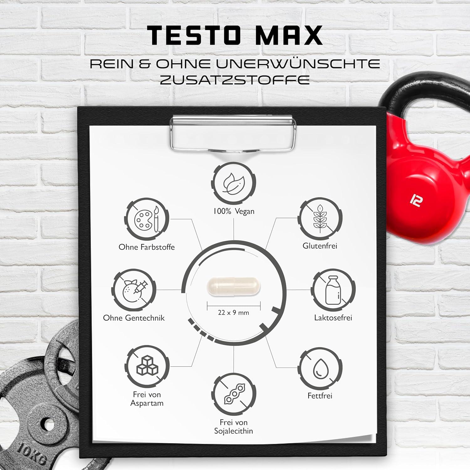 Buy Testo Max 270 Capsules - Extra Strong High-Dose 7320mg | Vegan with ...
