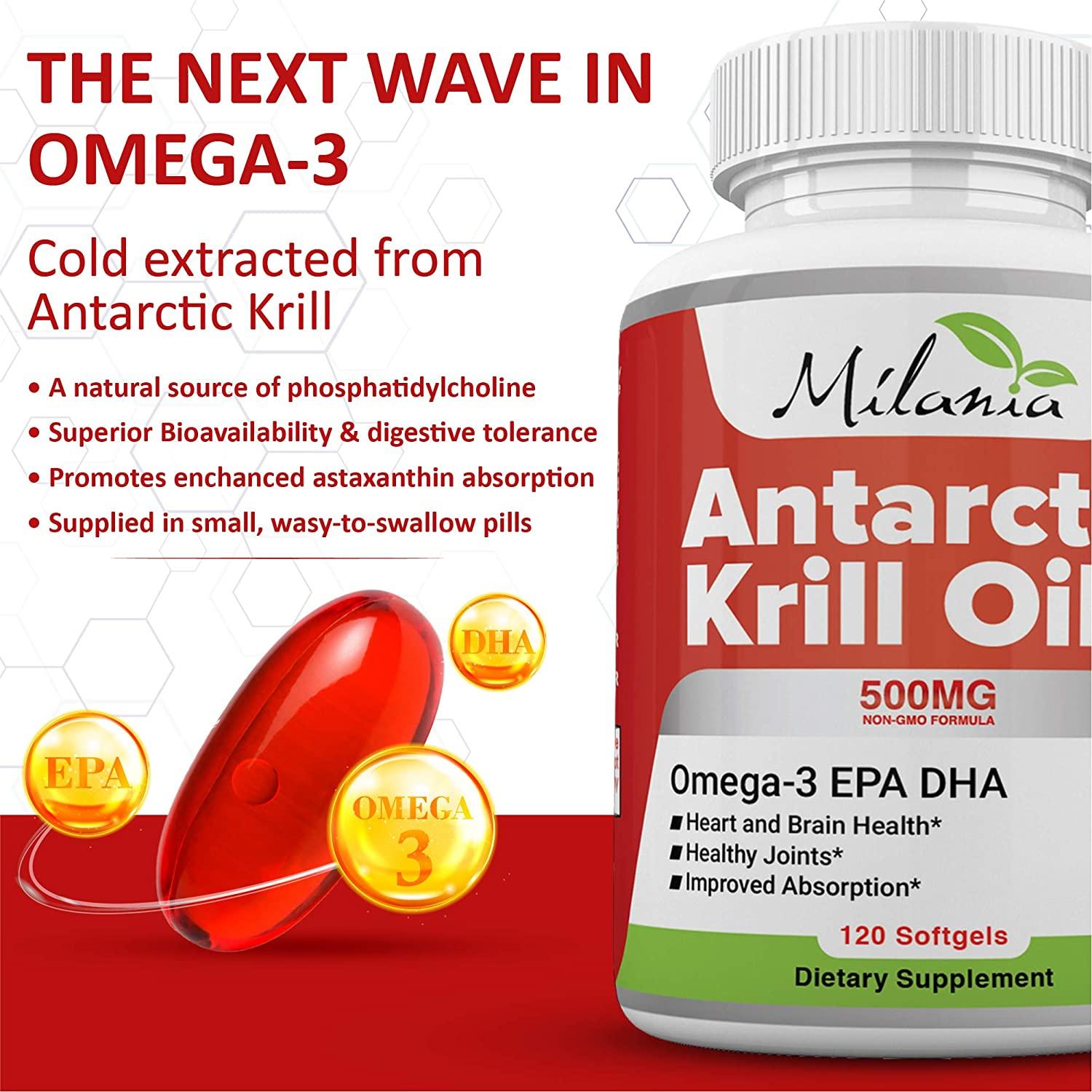 Antarctic Krill Oil Softgels - Omega-3 Complex with EPA, DHA & Astaxanthin - 120 Count - Heart ...