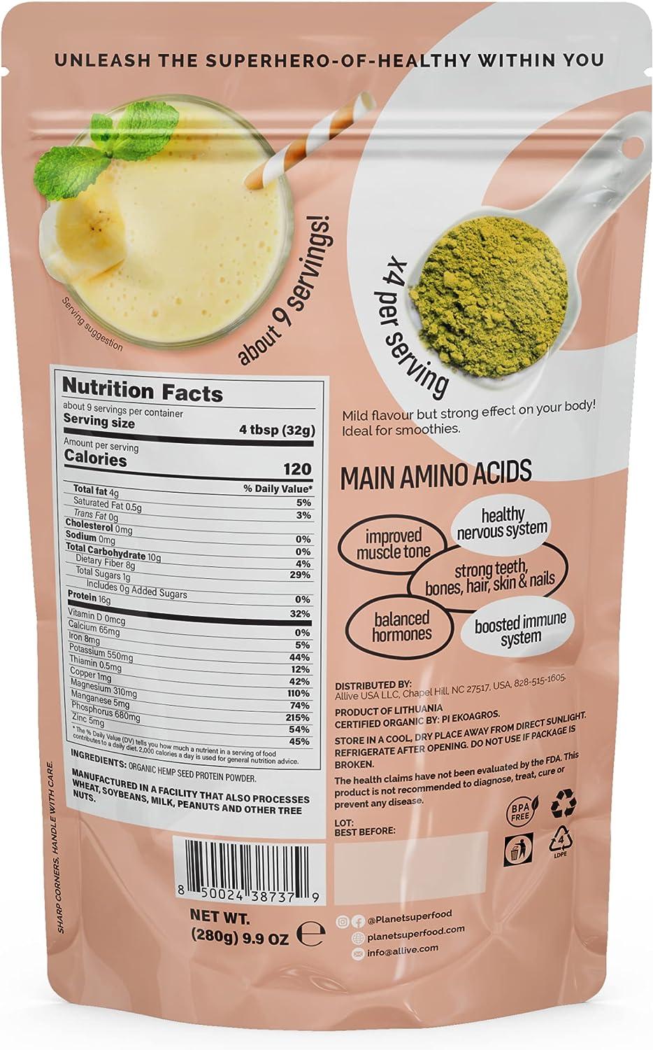 Organic Hemp Protein Powder for Smoothies & Shakes - Vegan Omega ...