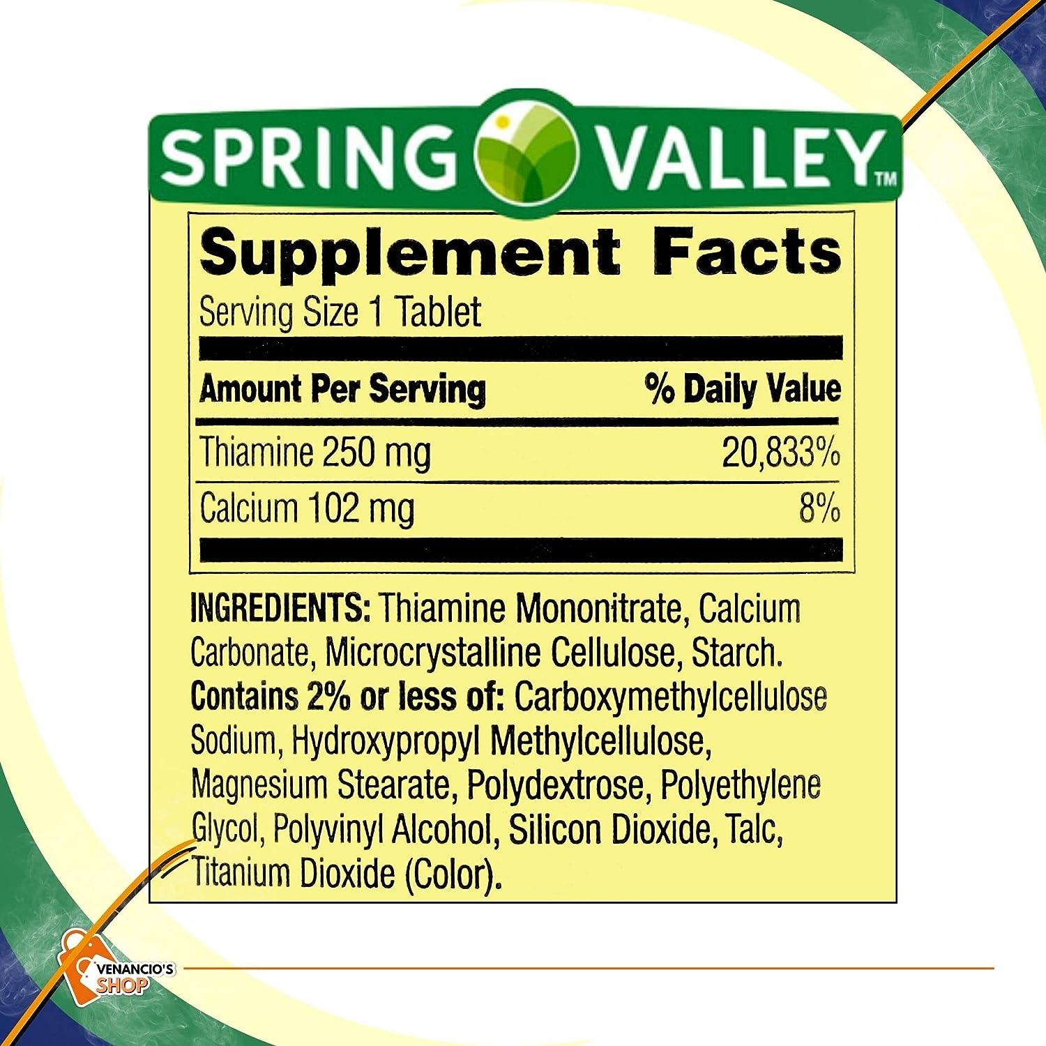 Vitamin B1 (Thiamine) Tablets, 250mg,100 Ct, Supports Energy Production ...