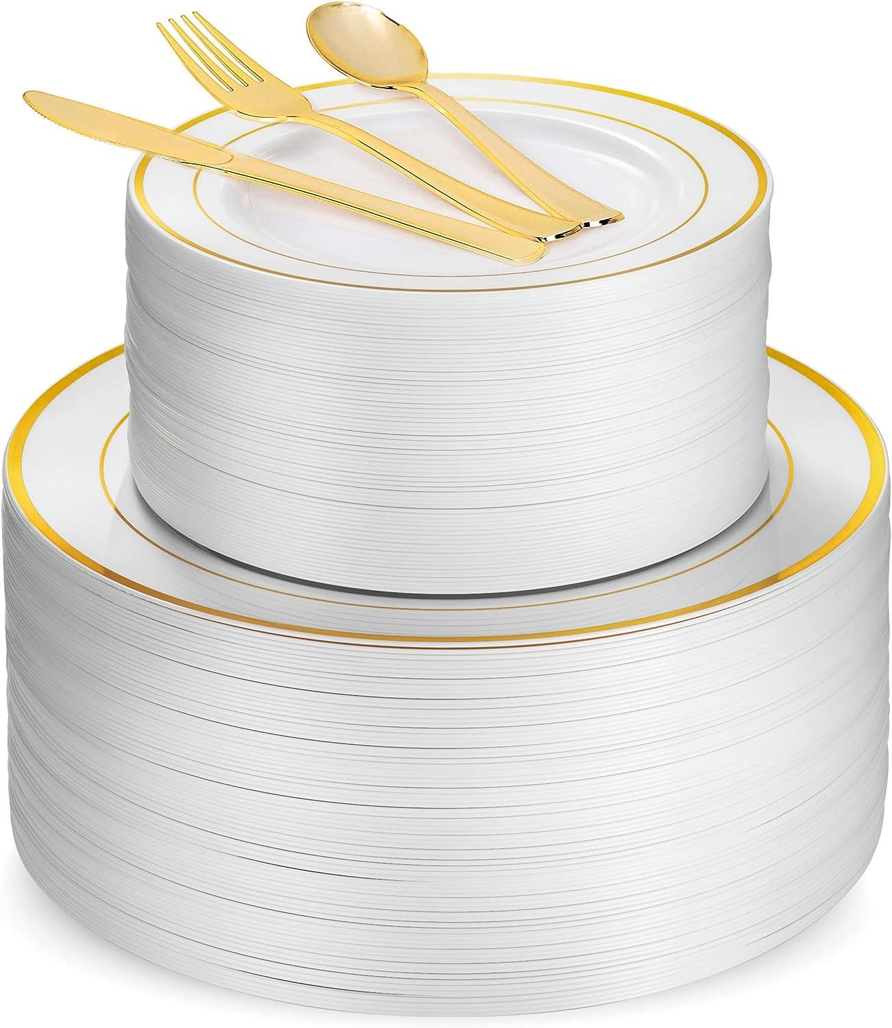 125 Piece Gold Dinnerware Party Set - Elegant Disposable Plates and ...